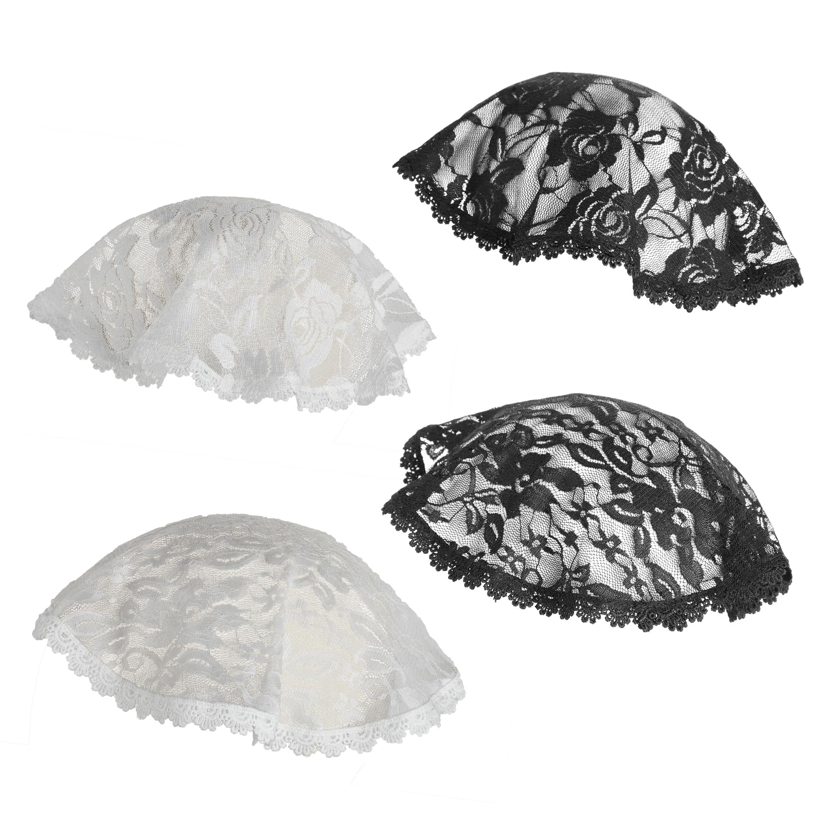 Junwapy 4 Pcs Lace Embroidery Head Coverings for Women Lace Chapel Cap ...
