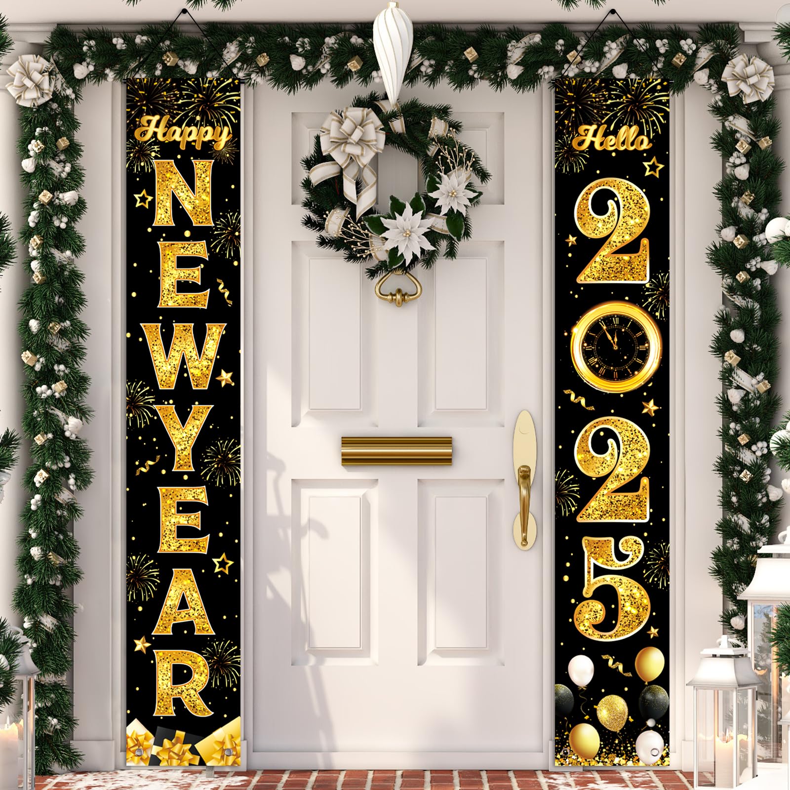 Snapklik.com : Happy New Year Door Banner, 2PCs New Year Front Door ...