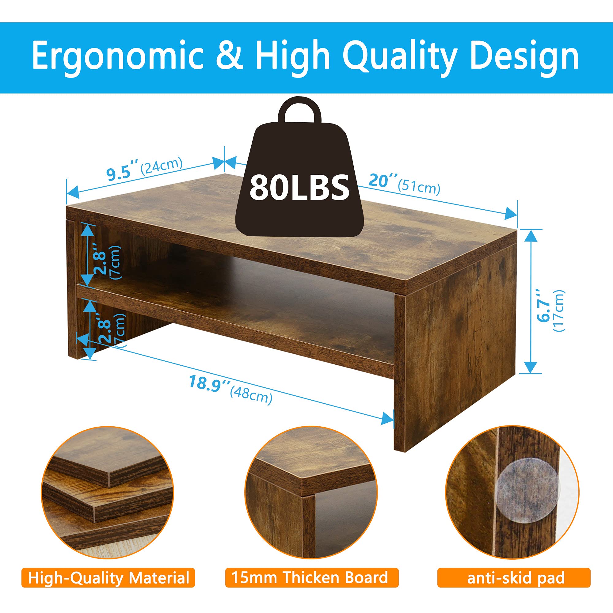 TEAMIX Wooden Monitor Stand Riser-2 Tier Laptop Stand for Desk, Monitor ...