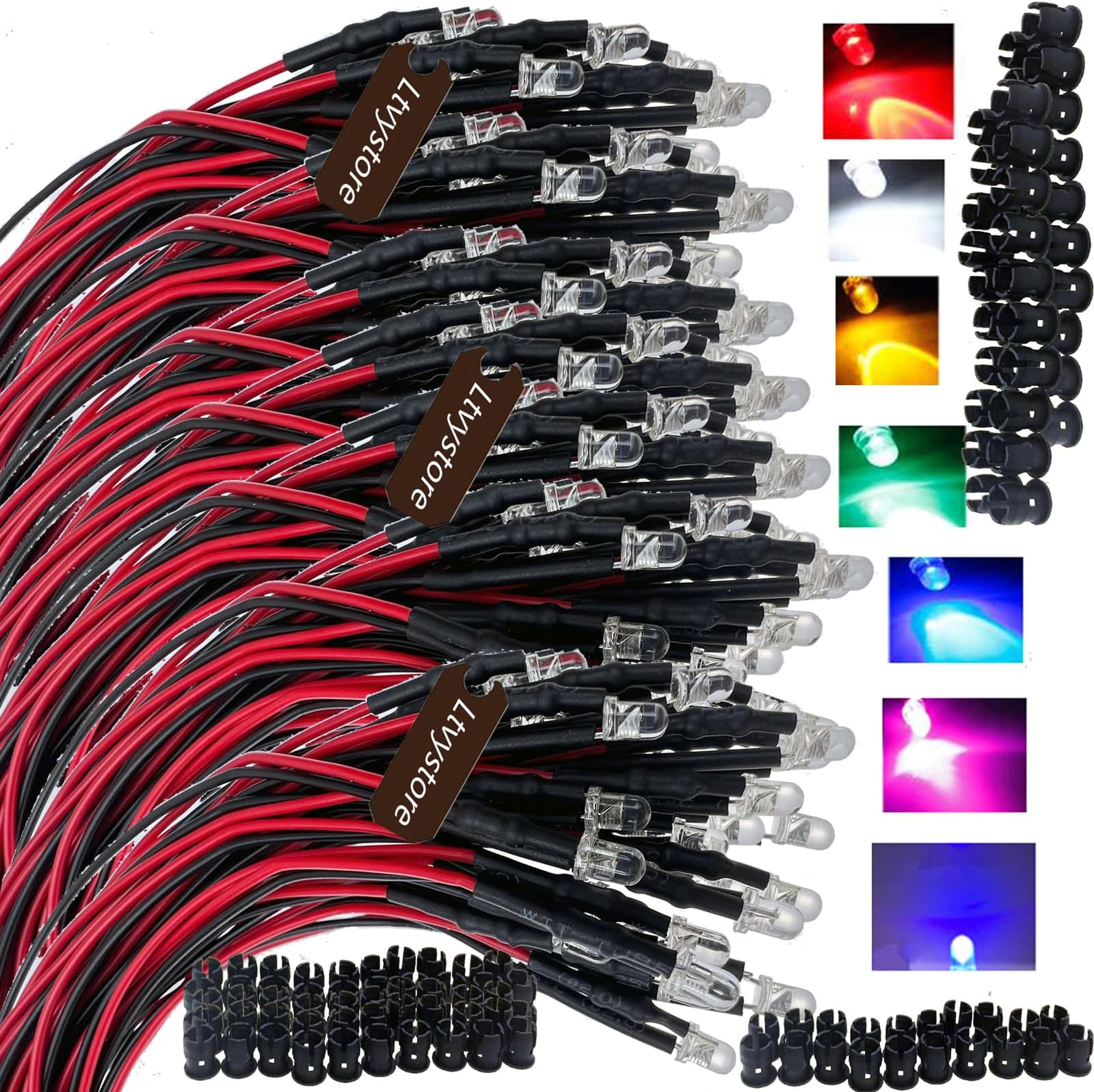 Ltvystore 210Pcs 3MM 12V 7 Colors LED Pre Wired Prewired Lamp Light ...