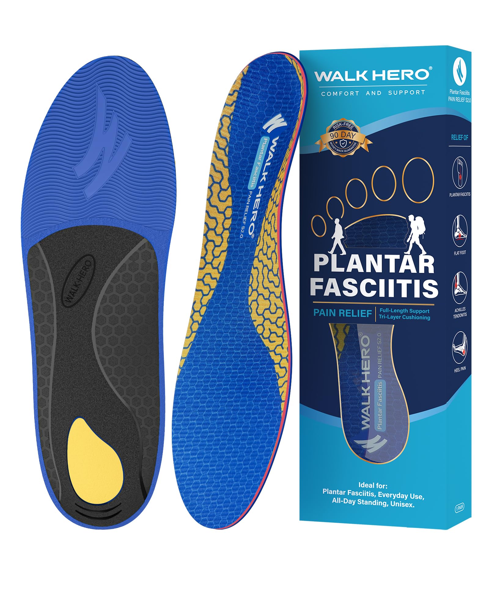 Amazon.com: WalkHero Arch Support Insoles - Plantar Fasciitis Inserts ...