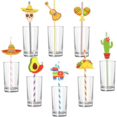 Amazon.com: 24PCS Mexican Fiesta Straws for Party Favors - Plastic ...
