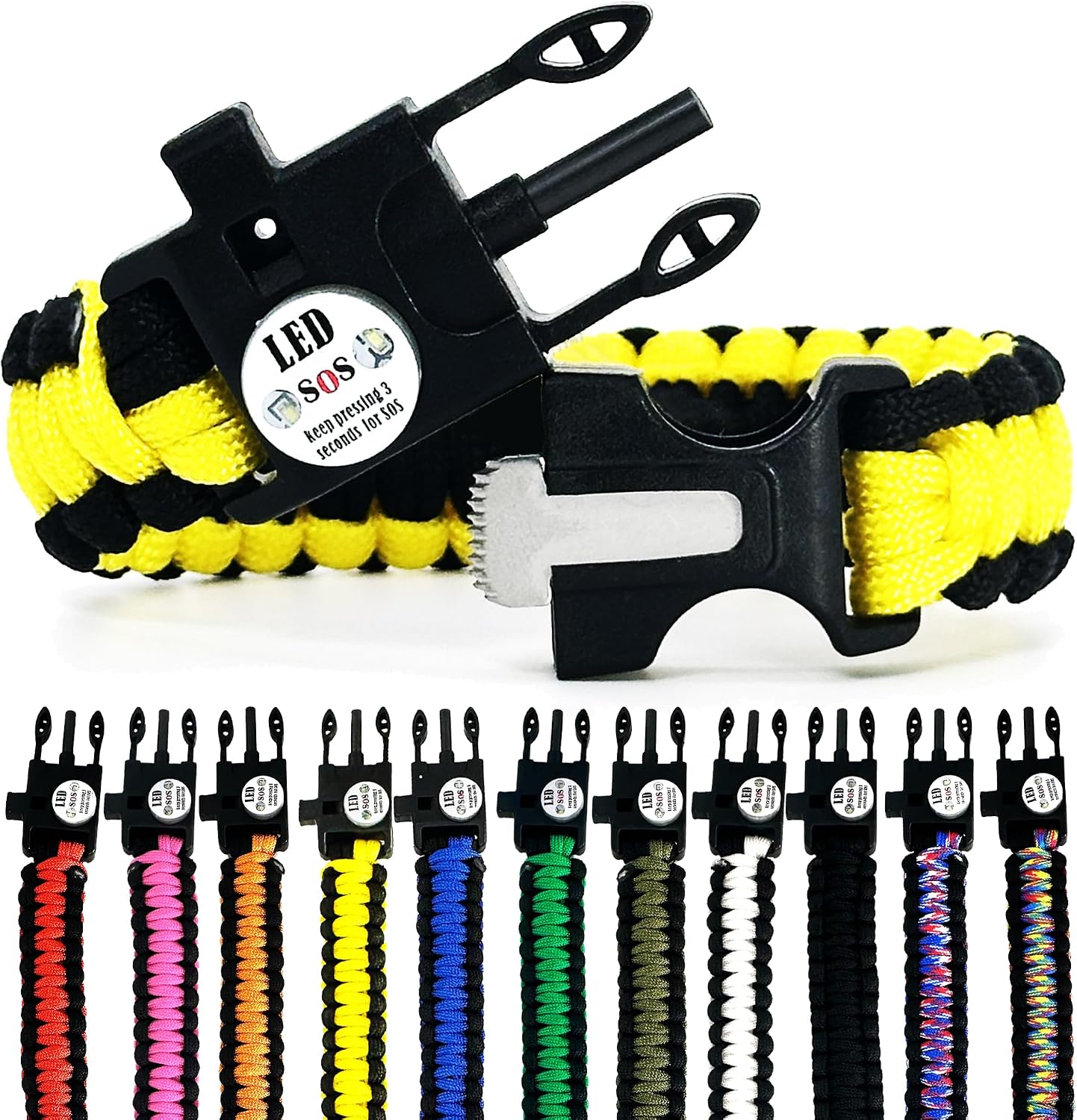 Amazon.com: Spark and Shine Paracord Bracelet - Yellow - Bright LED SOS ...
