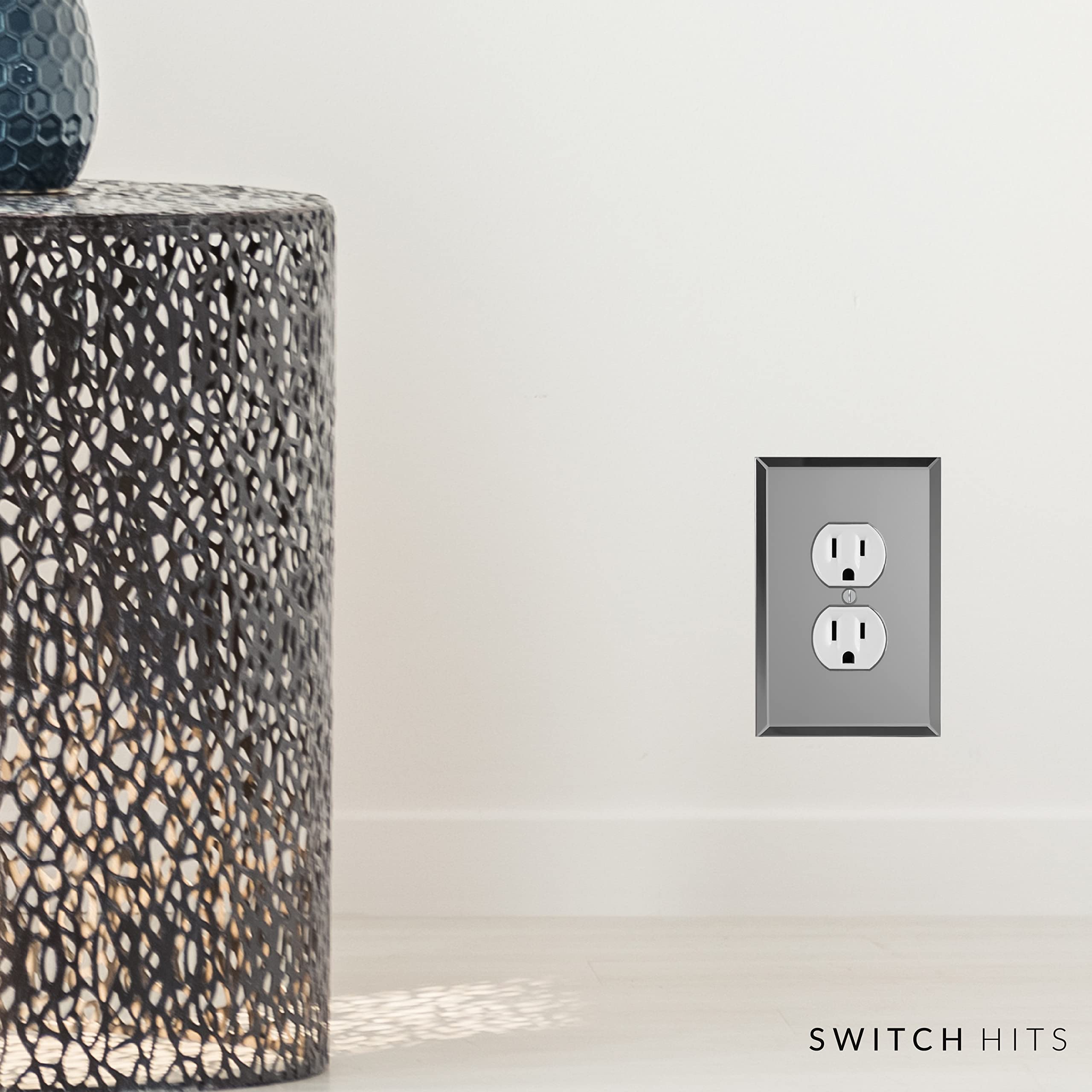 Snapklik.com : Silver Glass Mirror Outlet Wall Plate 1 Duplex 3.5" X 5. ...