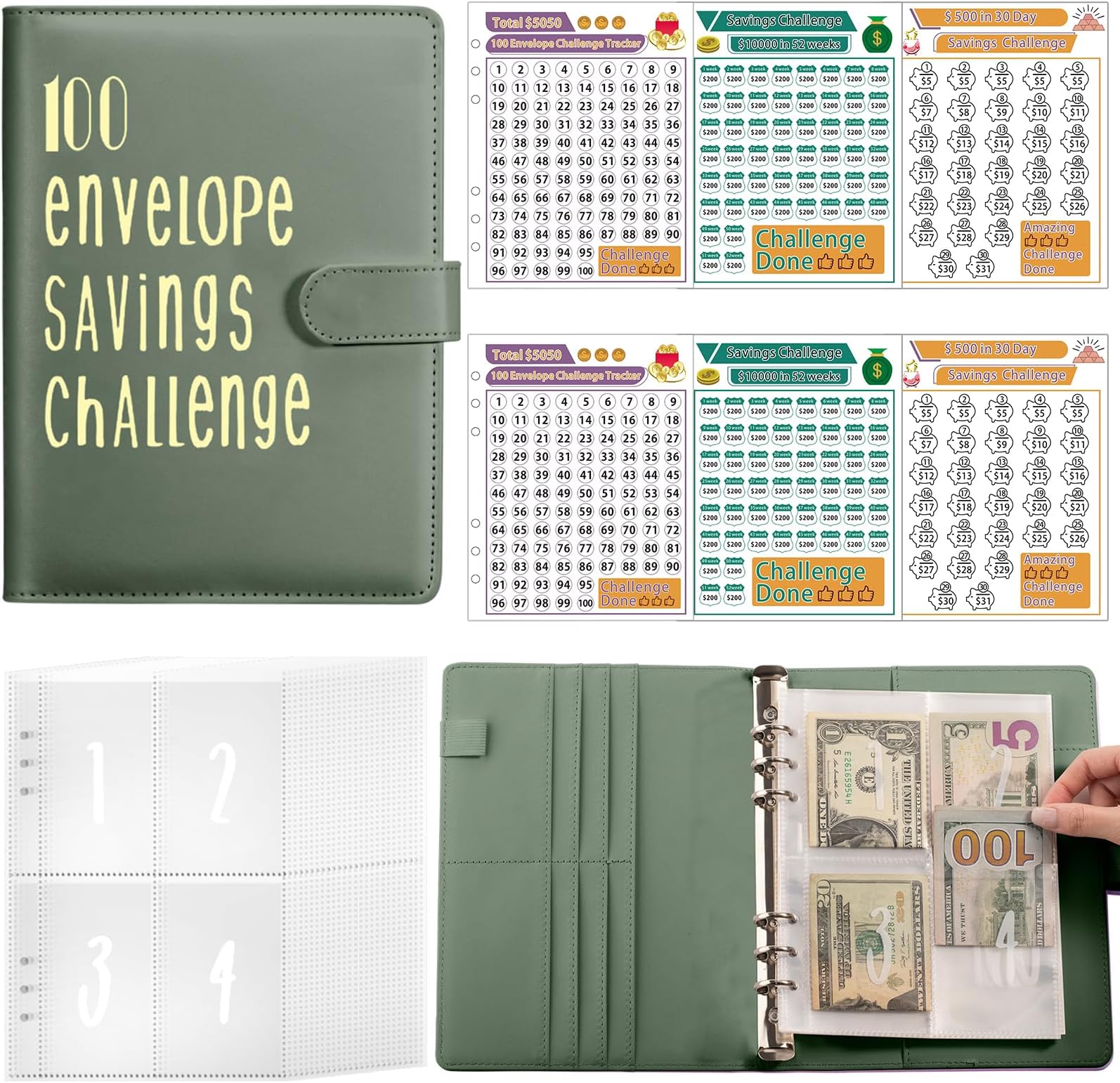 Amazon.com : 100 Days Savings Challenge Binder 100 Envelope Savings ...