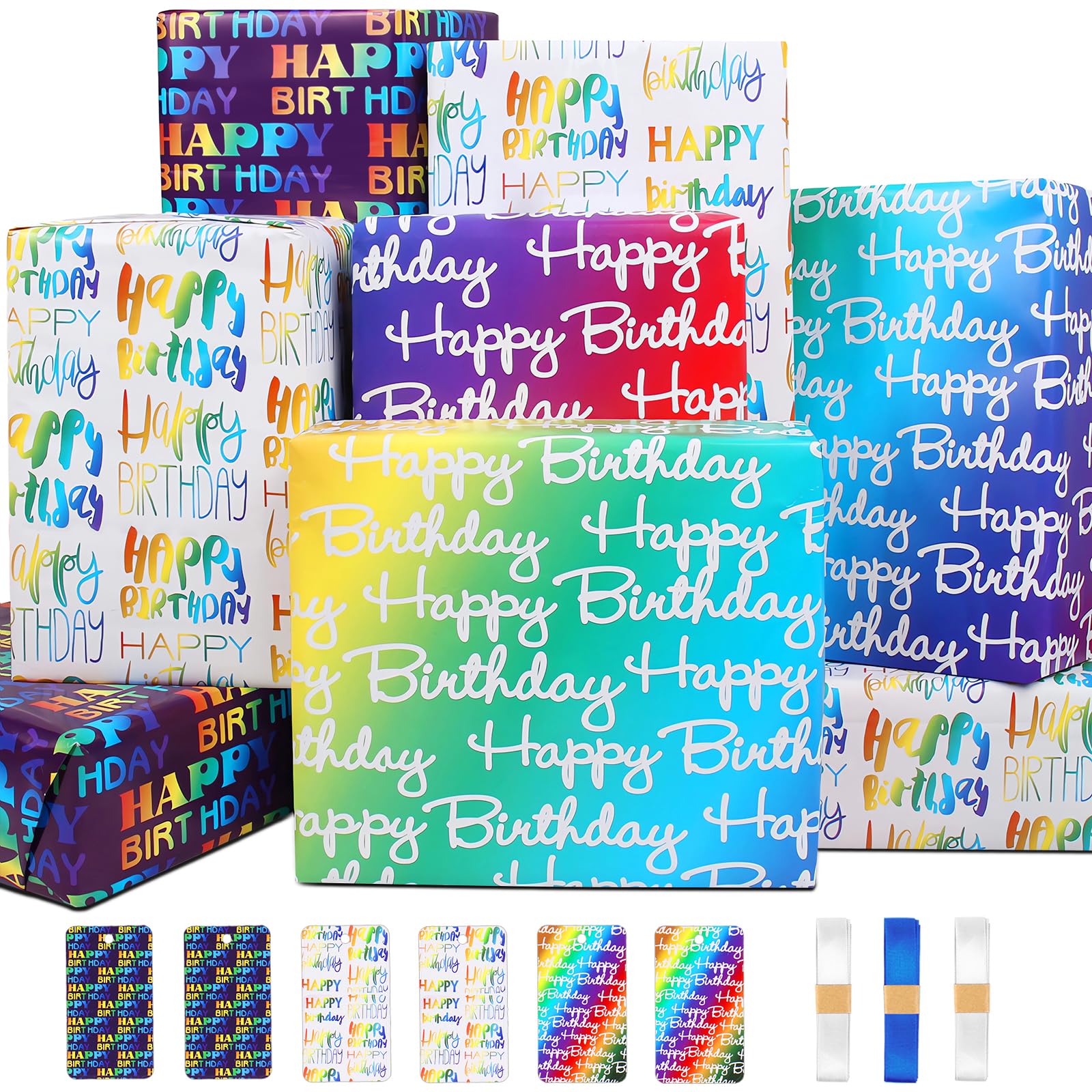 Amazon.com: Wrapping Paper Birthday Wrapping Paper with Hradient Multi ...