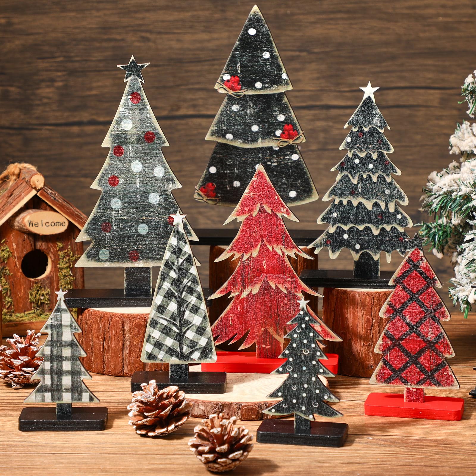 Amazon.com: Moucuny 8 Pcs Wooden Christmas Trees Tabletop Decor Rustic ...