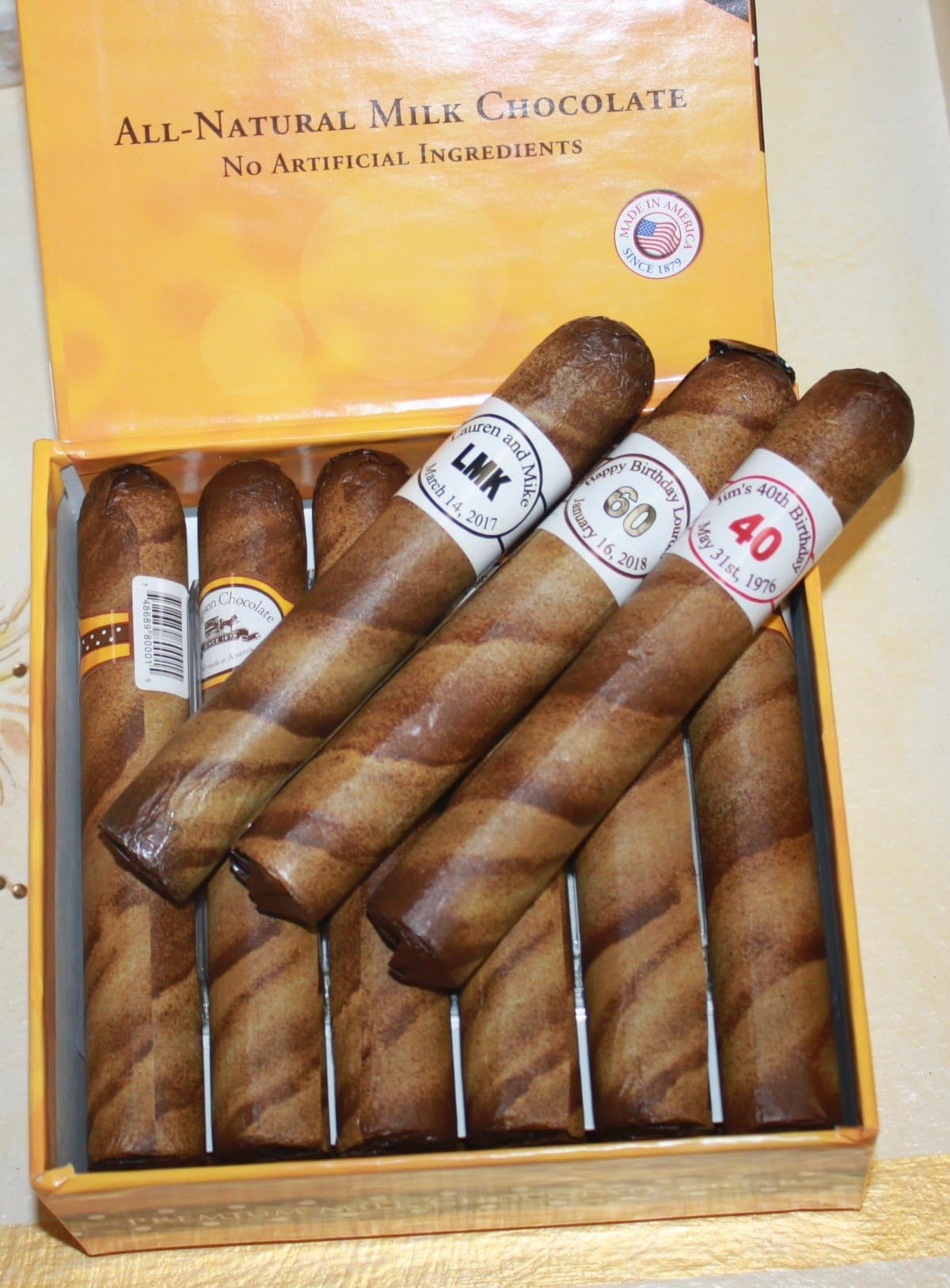 Amazon.com : Custom Gold Chocolate Cigars in a Fancy cigar Box of 24 ...