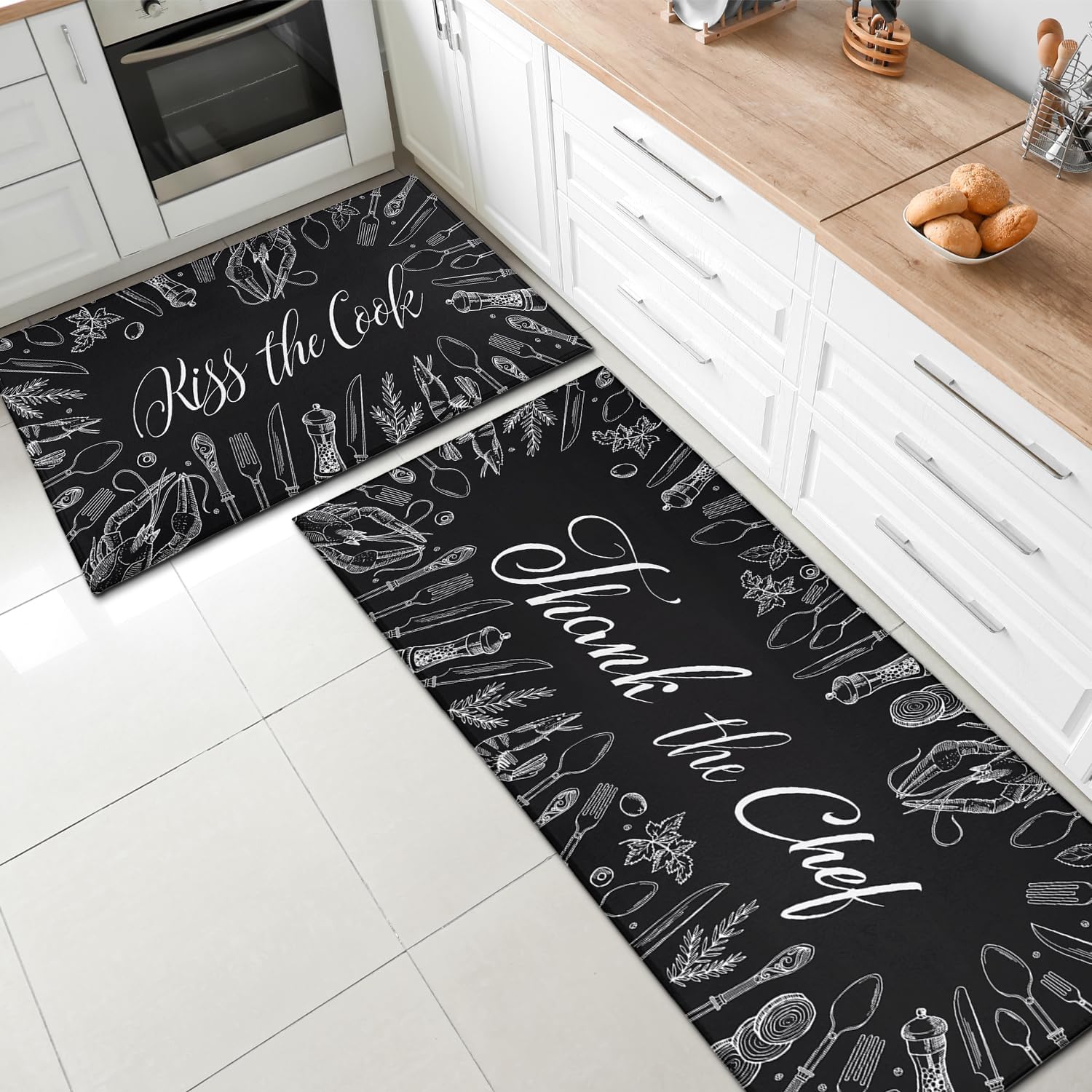 Amazon.com: Black Kitchen Rugs and Mats, Anti-Fatigue Kitchen Rug Set ...