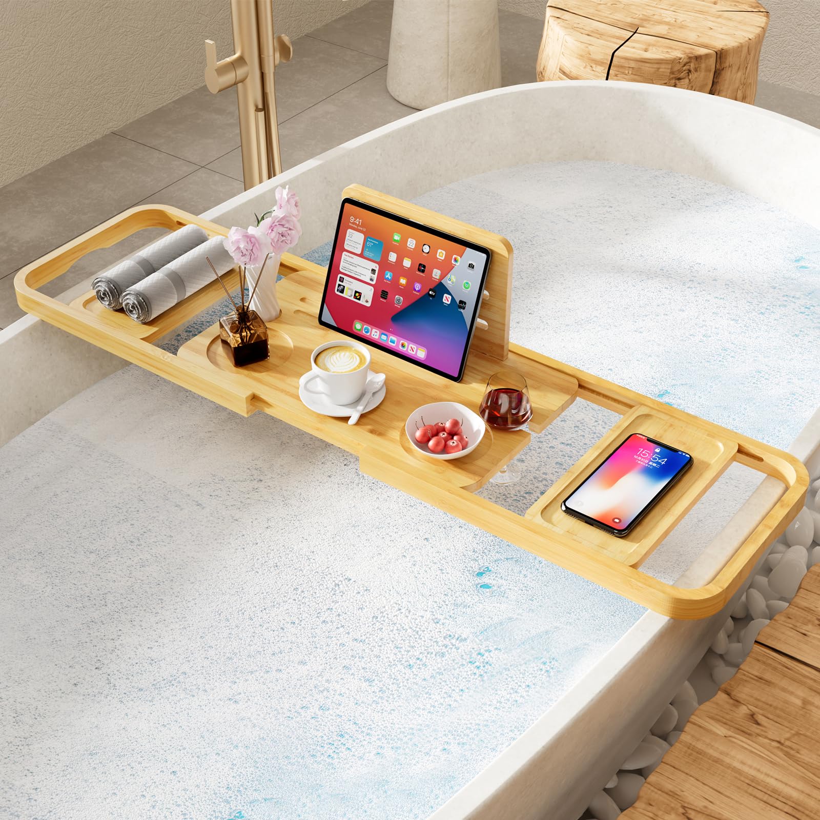 Snapklik.com : Premium Bathtub Tray Caddy - Expandable Bath Caddy Tray ...