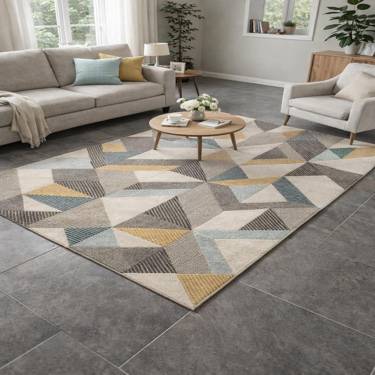 Taidianolp Tapis Salon,Carpet géométrique Moderne Beige, Gris, Jaune ...