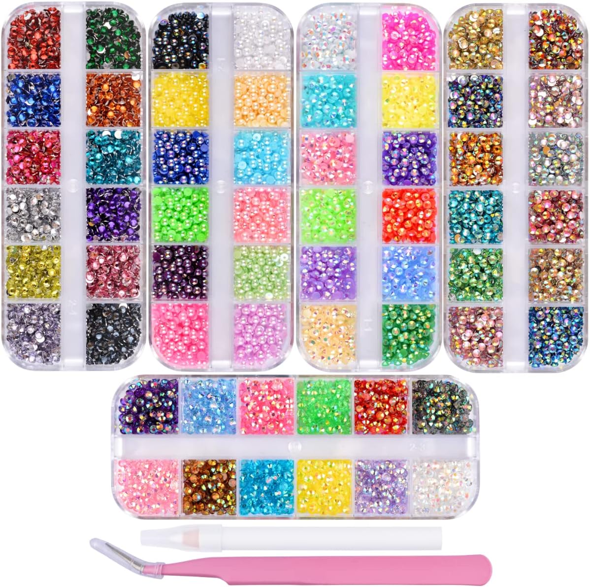 Amazon.com: editTime 5 Boxes Shiny Colorful Nail Art Rhinestones Kit ...
