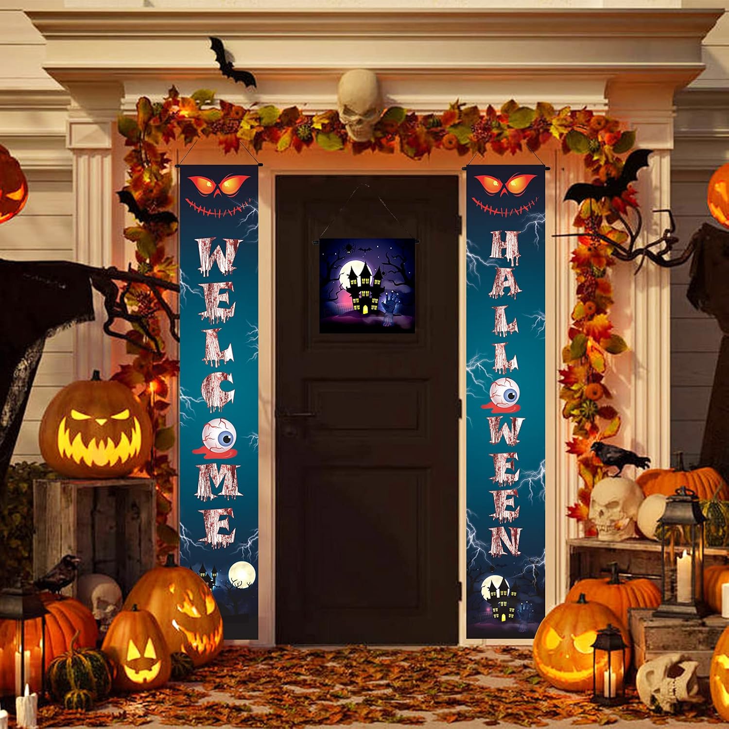 Amazon.com: GEKUPEM 3Pcs Halloween Welcome Halloween Banner Set Porch ...