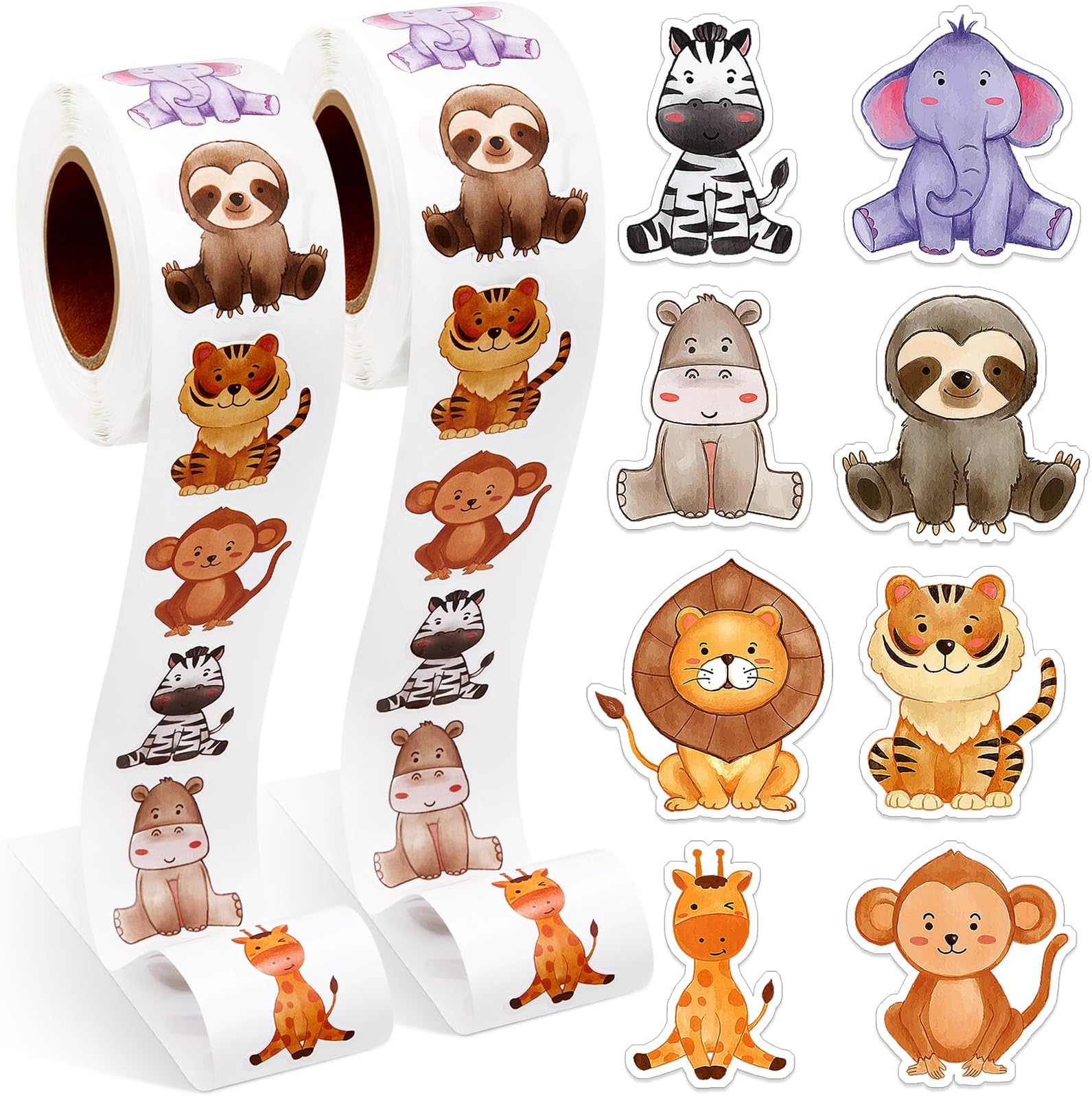Amazon.com: Qeeenar 2 Roll Animal Stickers Teacher Reward Stickers Cute ...