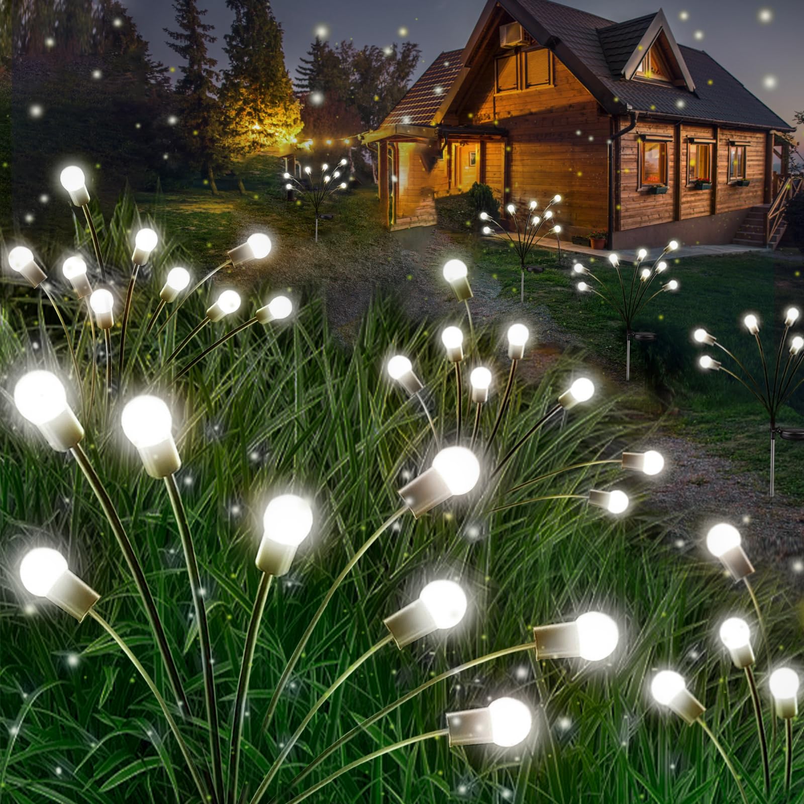 SANJICHA 4-Pack Solar Garden Lights Outdoor, Upgraded 32 LED Firefly ...