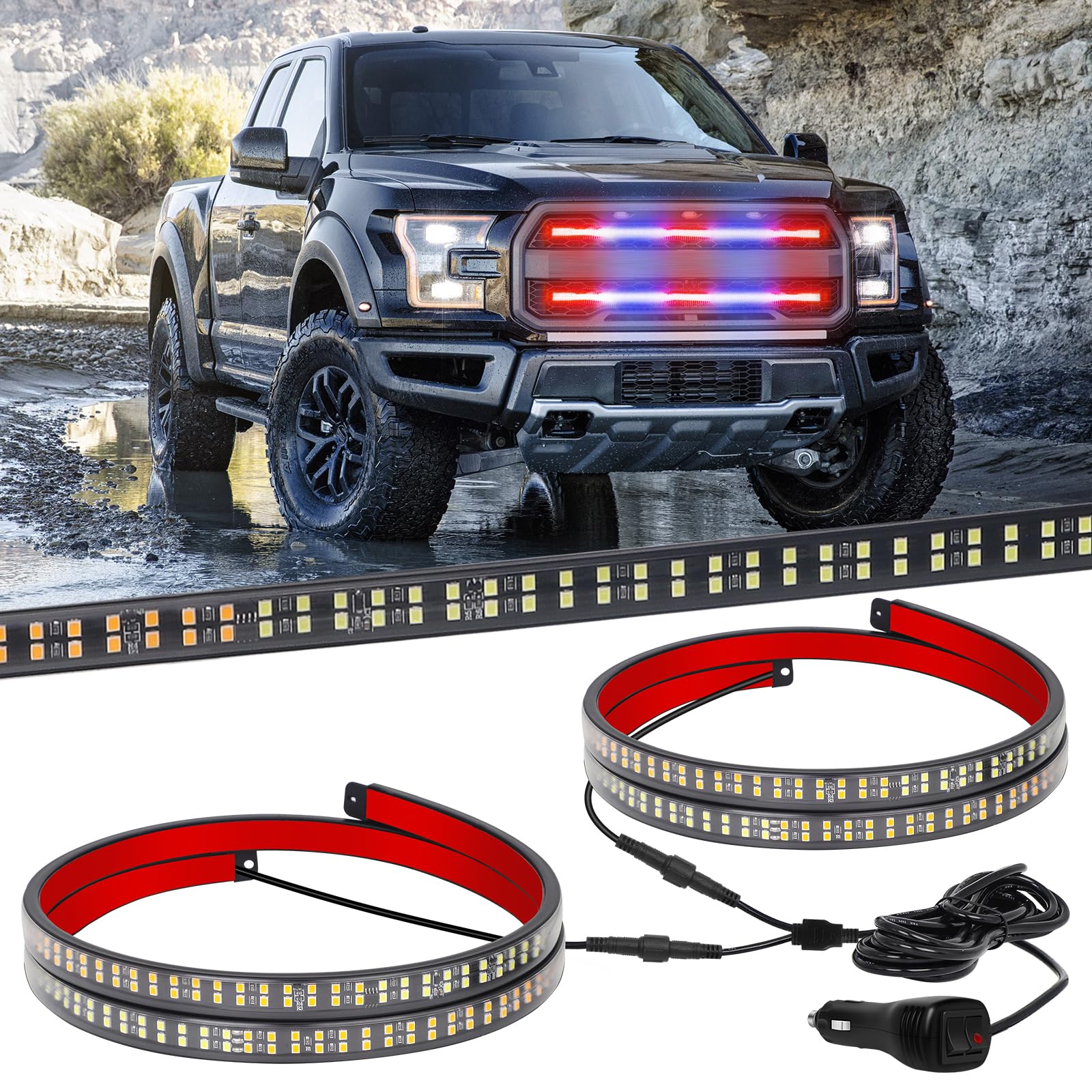 Snapklik.com : 2PCS 30 Inch Truck Grill Police Lights Strip 360 LED Red ...