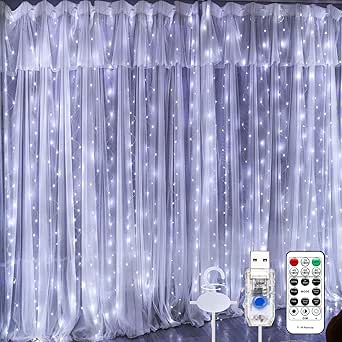 Amazon.com: SINAMER 600LED White Curtain Lights for Bedroom, 19.6ft x 9 ...