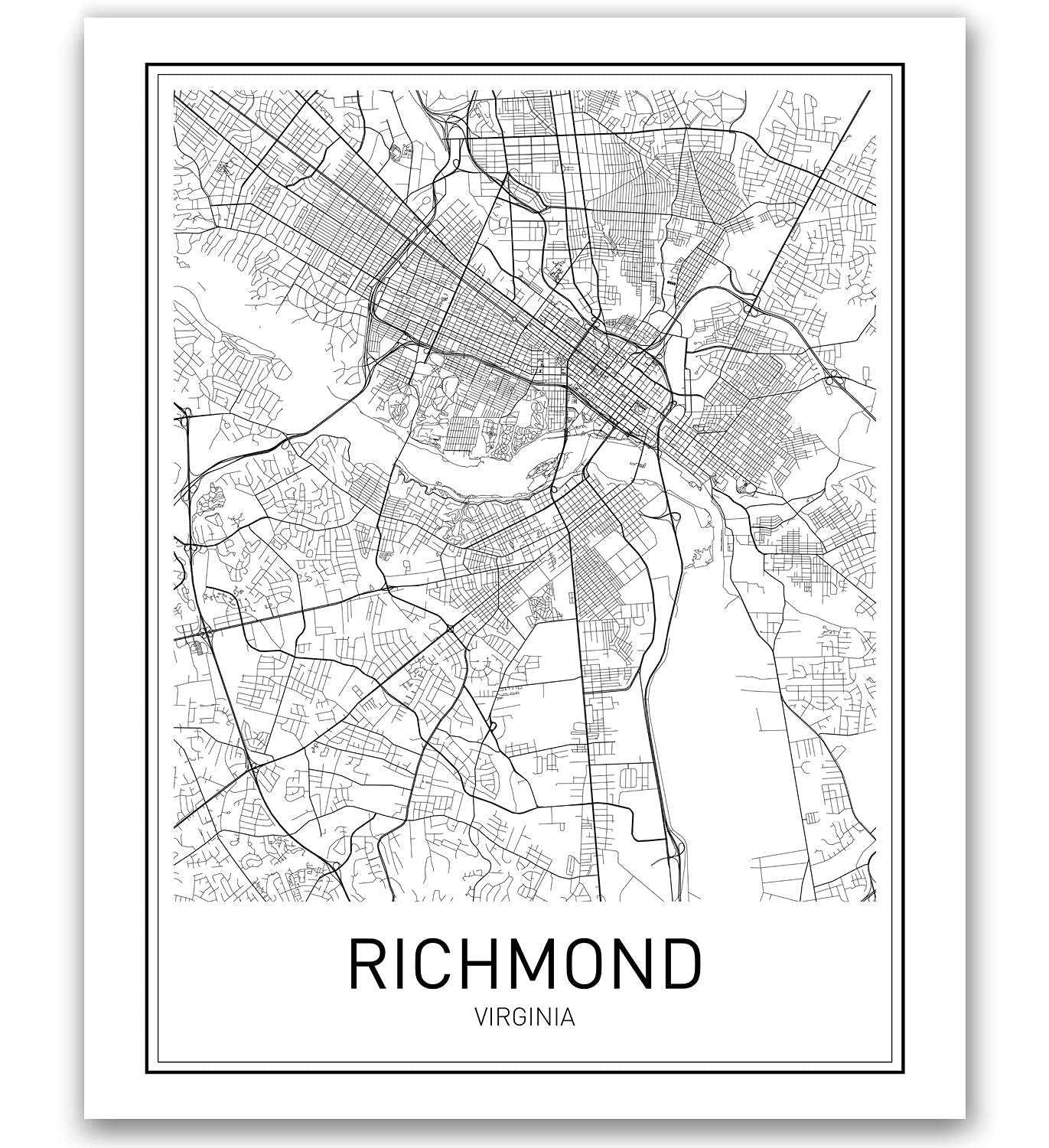 Richmond Poster City Map Posters Richmond Map Virginia Print Virginia ...