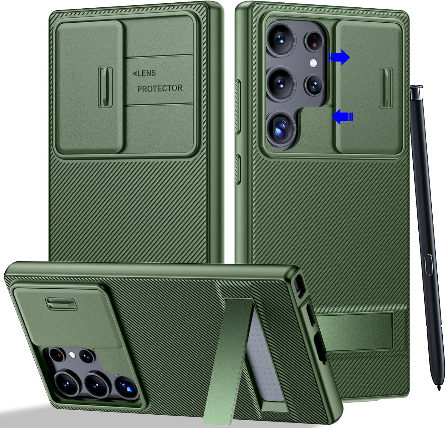 Vizvera for Samsung Galaxy S24 Ultra Case with [Kickstand] [Sliding Camera Cover] Military Drop ...