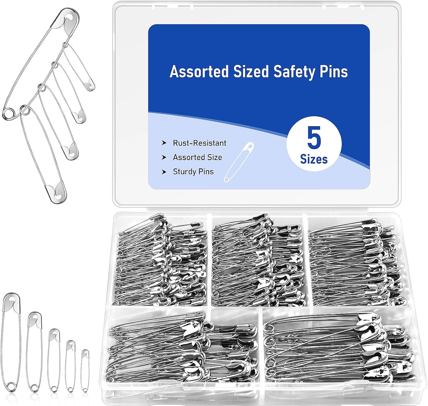 Amazon.com: 350 Pack Safety Pins, 5 Different Sizes Small and Large ...