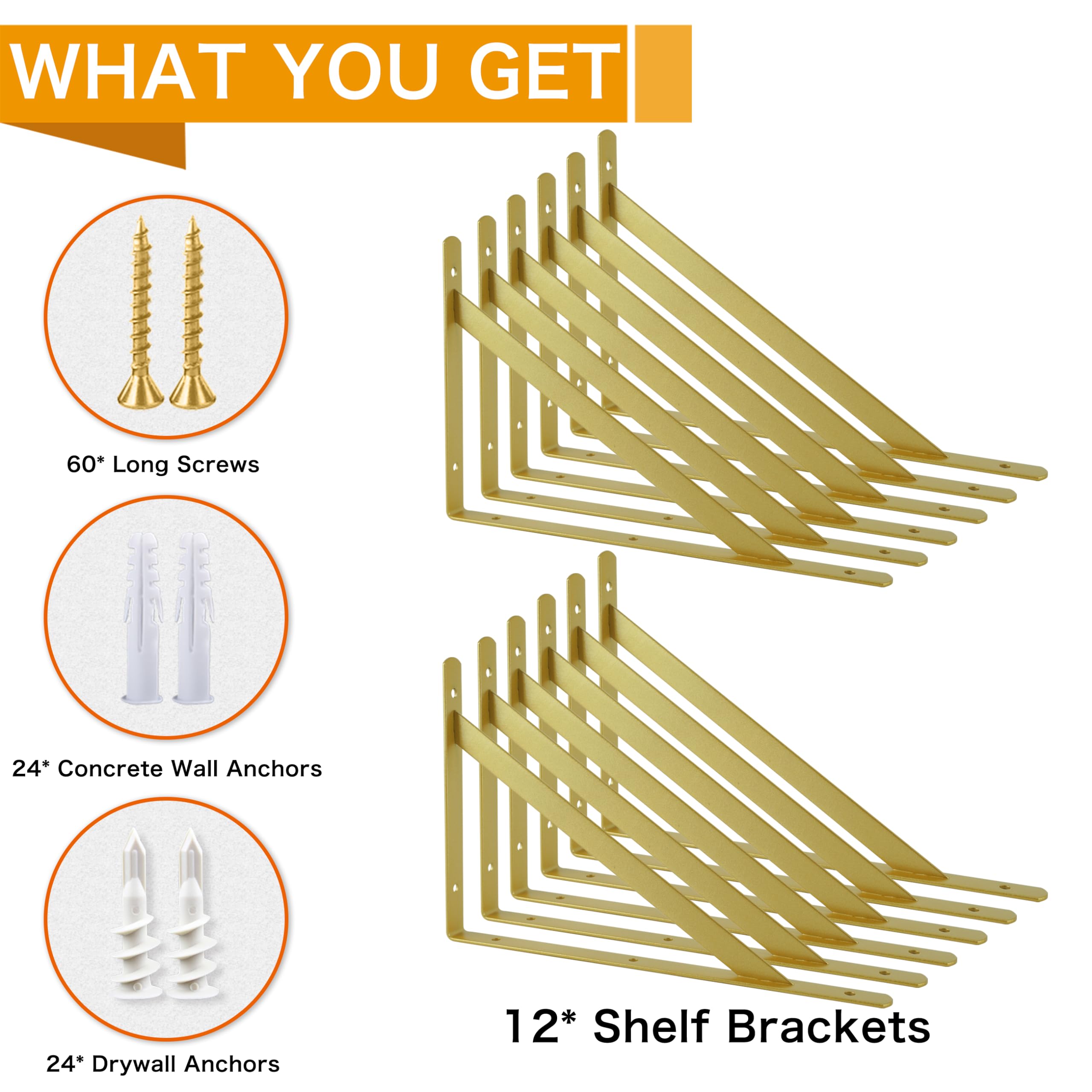 Snapklik.com : EZYDECOR Shelf Brackets Gold Brackets For Shelves 8 Inch ...