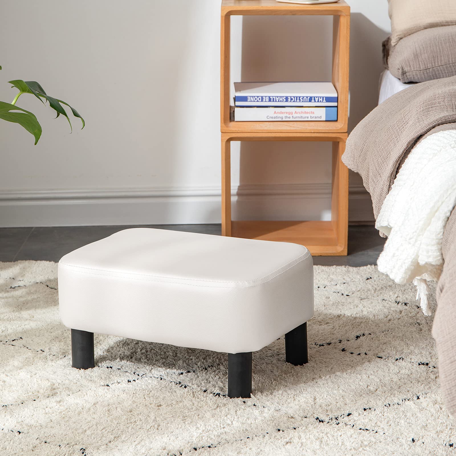 IBUYKE 16.54" Small Footstool, PU Faux Leather Step Stool, with Padded ...