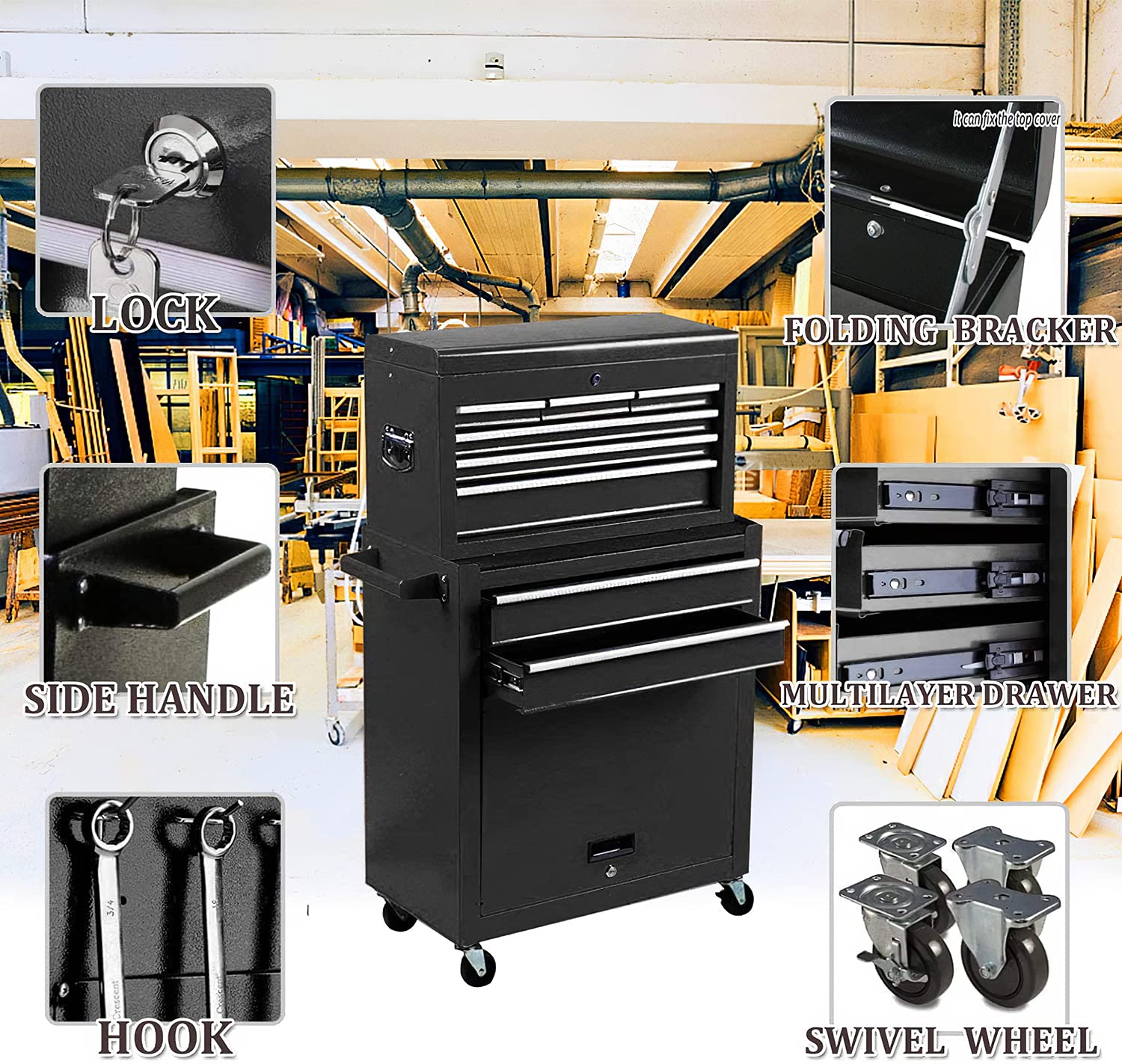 8-Drawer Big Rolling Tool Chest Organizers,Removable Tool Storage ...