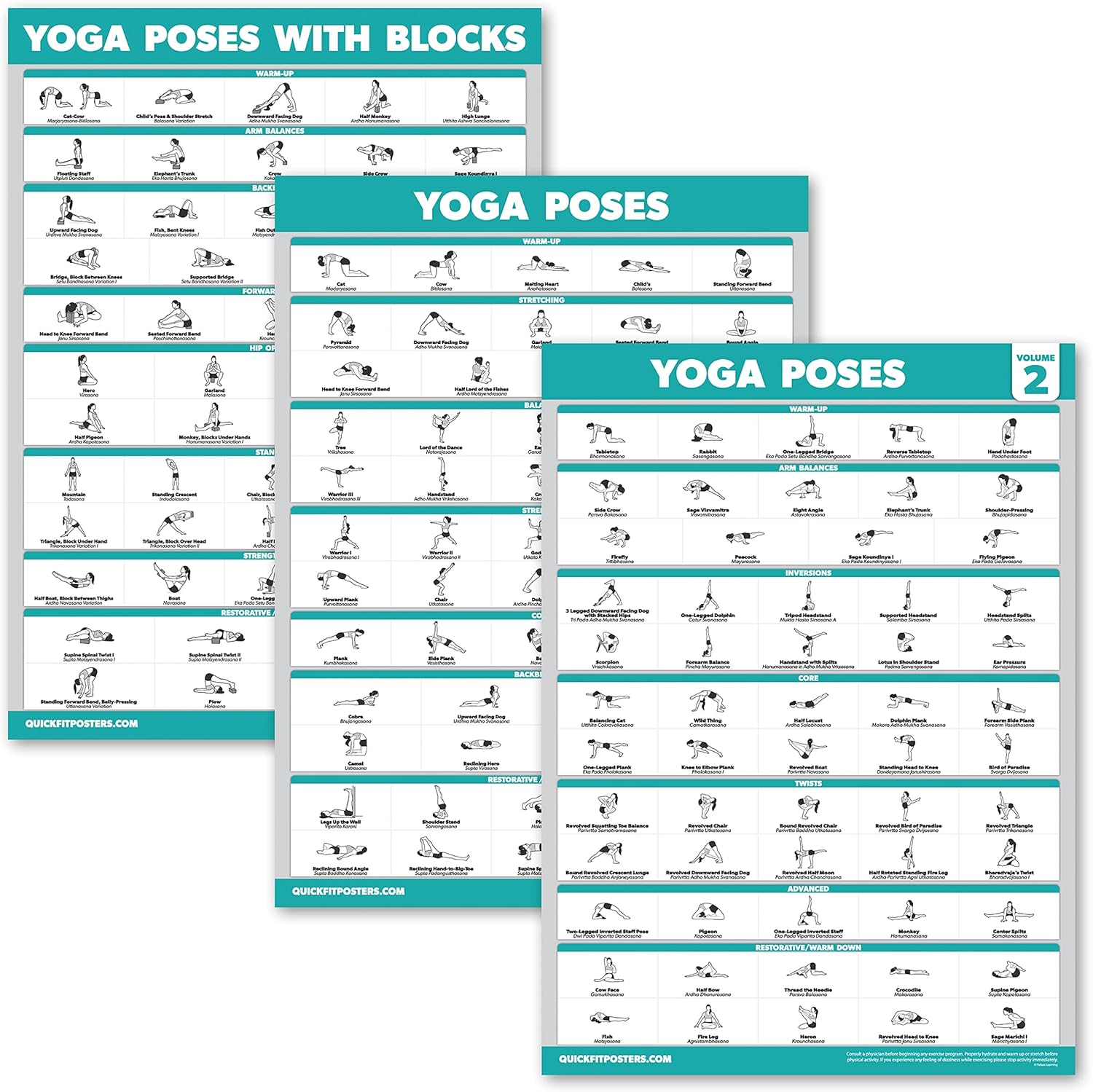 Amazon.com: Palace Learning 3 Pack - yoga Poses Poster Volume 1 & 2 ...