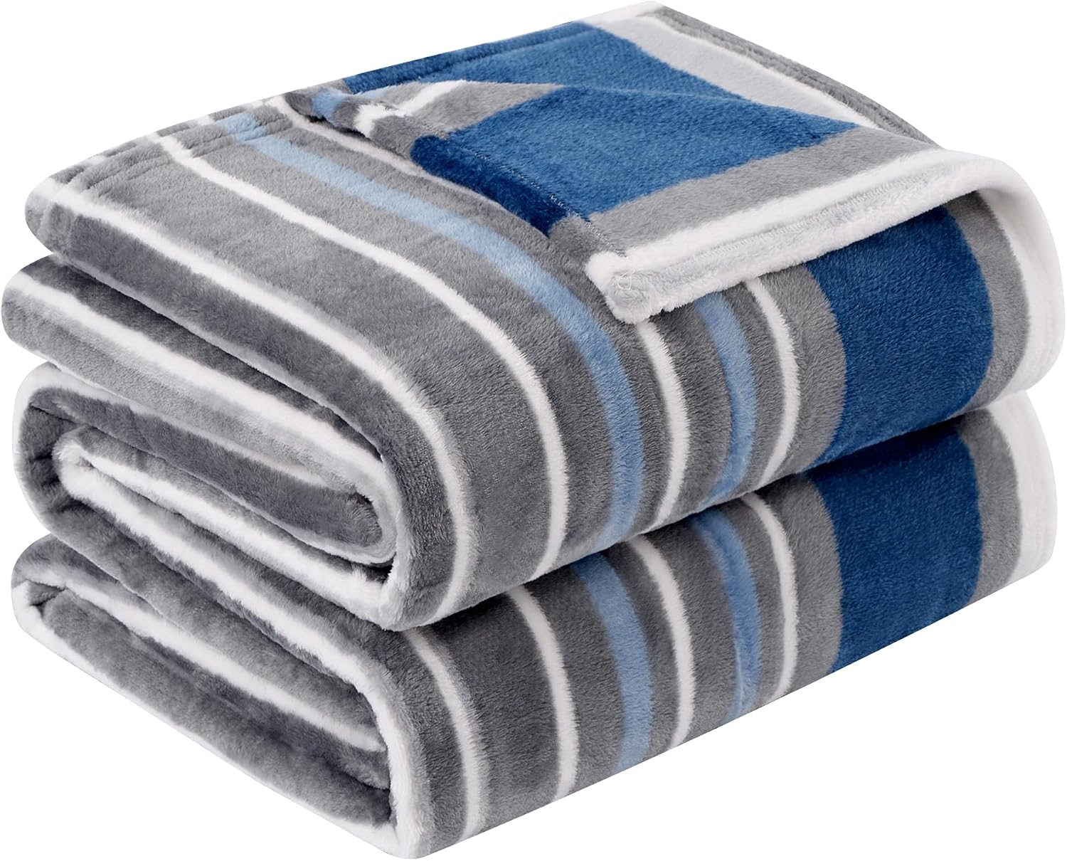 ROMROL Striped Throw Blanket for Sofa and Bed – Soft Blue Grey Fleece ...