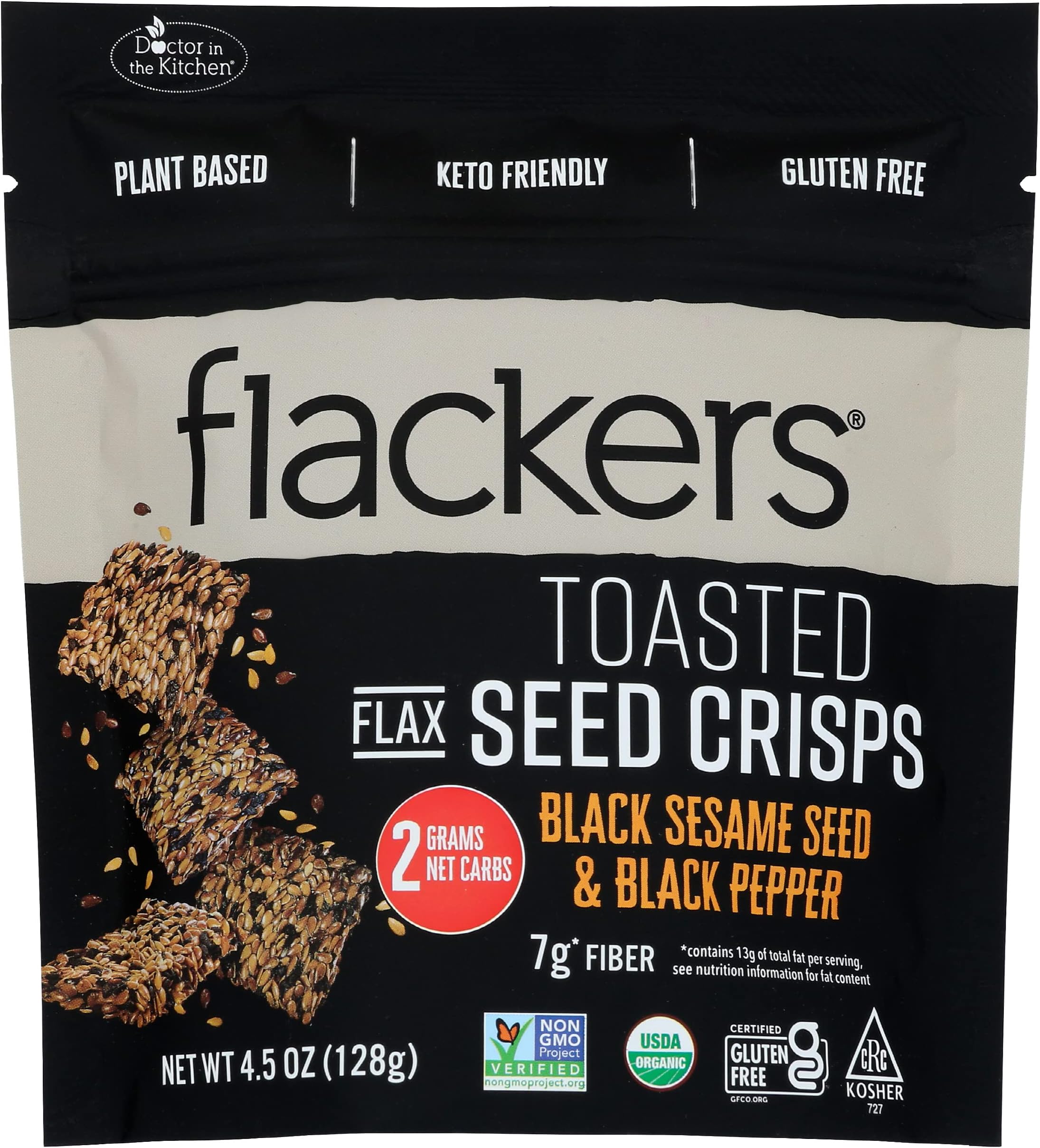 Amazon.com: Flackers Black Sesame & Black Pepper Flaxseed Crackers ...