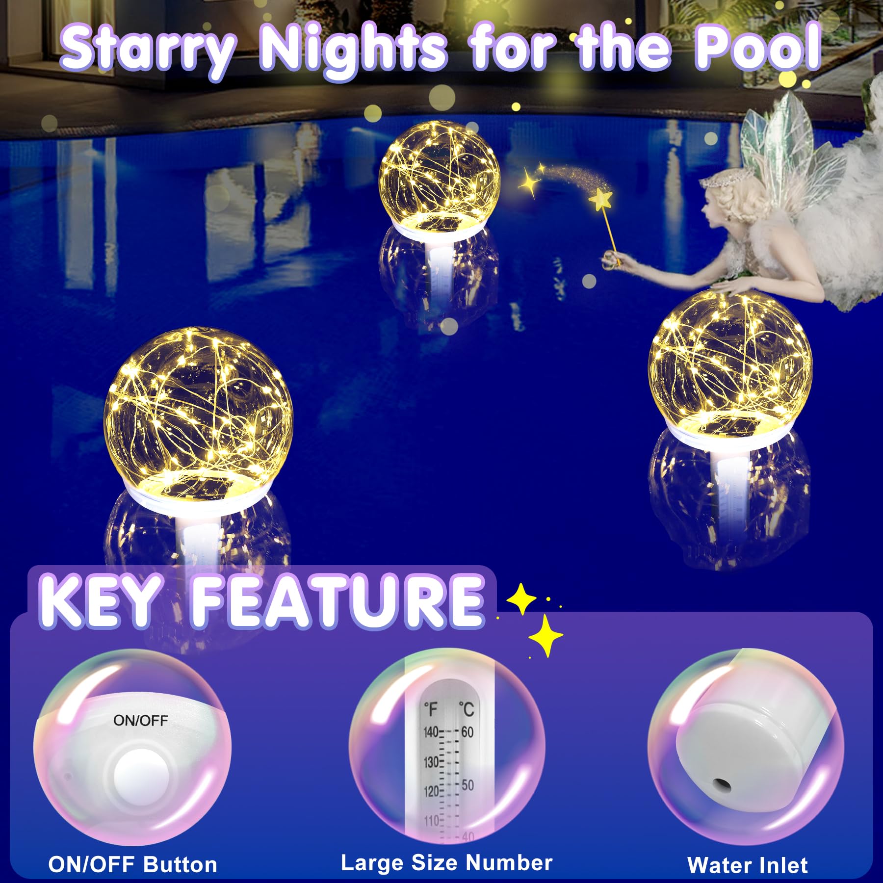 Snapklik.com : Floating Solar Pool Thermometer, Solar Fairy Pool ...