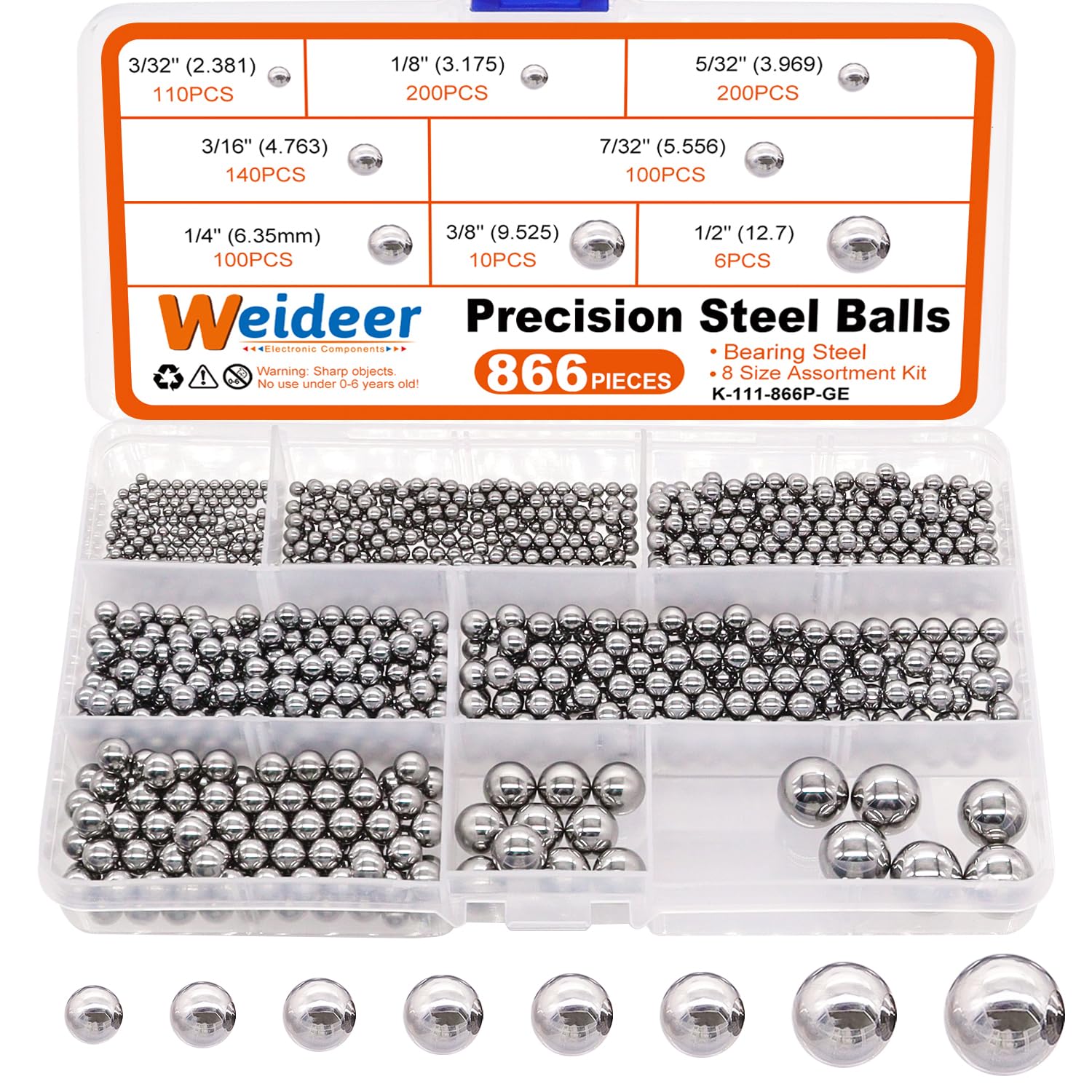 weideer 1296pcs Precision Steel Balls Bicycle Bearing Balls Metal ...