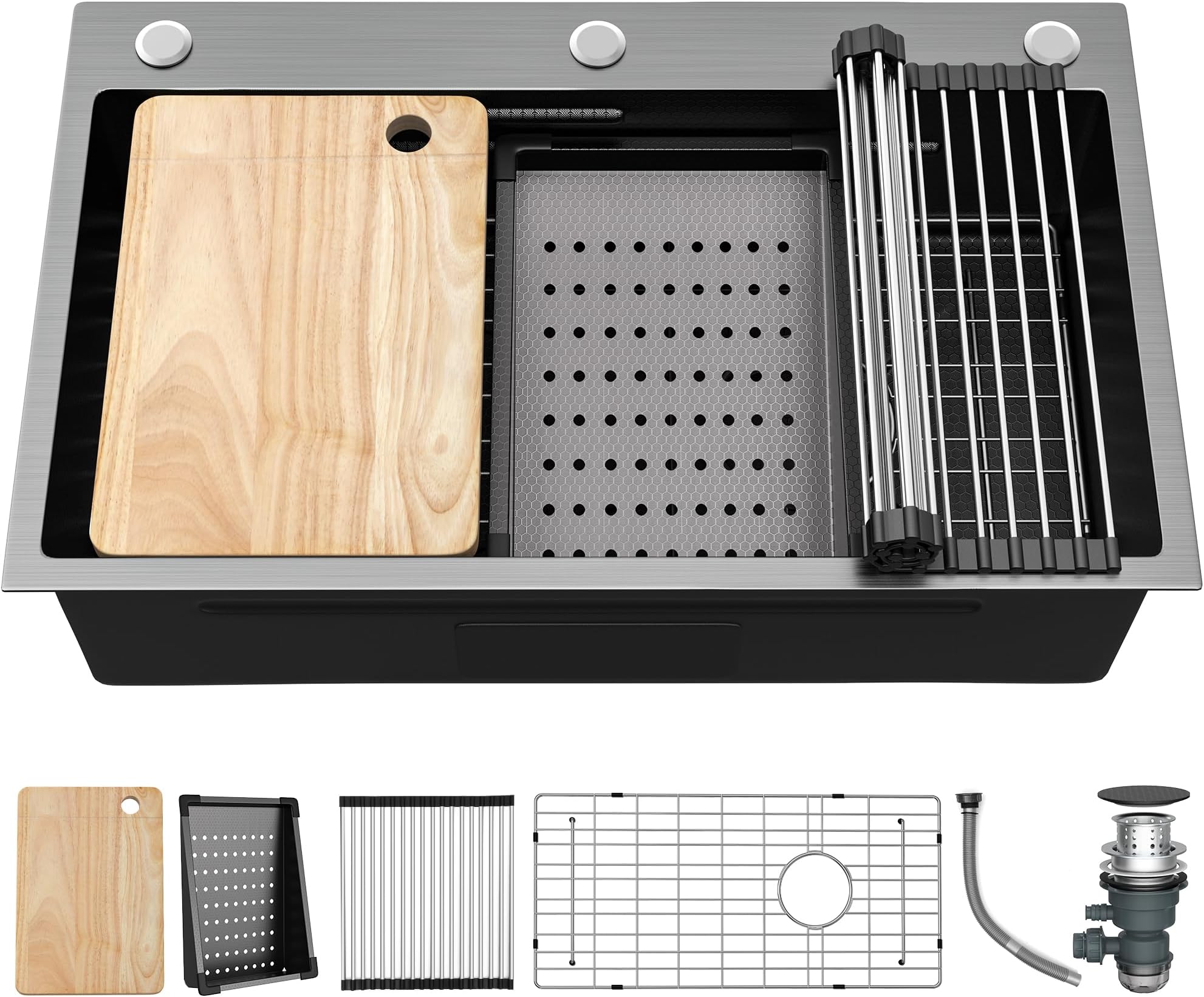 Black Nano Kitchen Sink 304 Stainless Steel Waterfall Sink Single Bowl ...