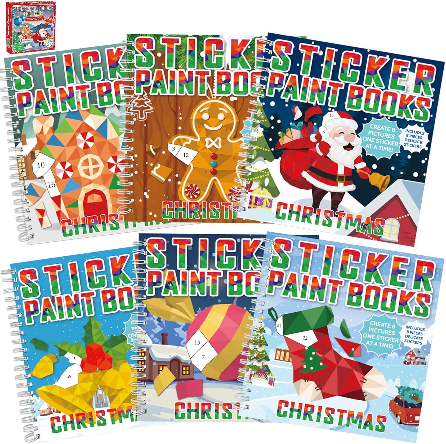Amazon.com: 6 Pcs Christmas Paint by Sticker Books for Kids Ages 4-8 ...