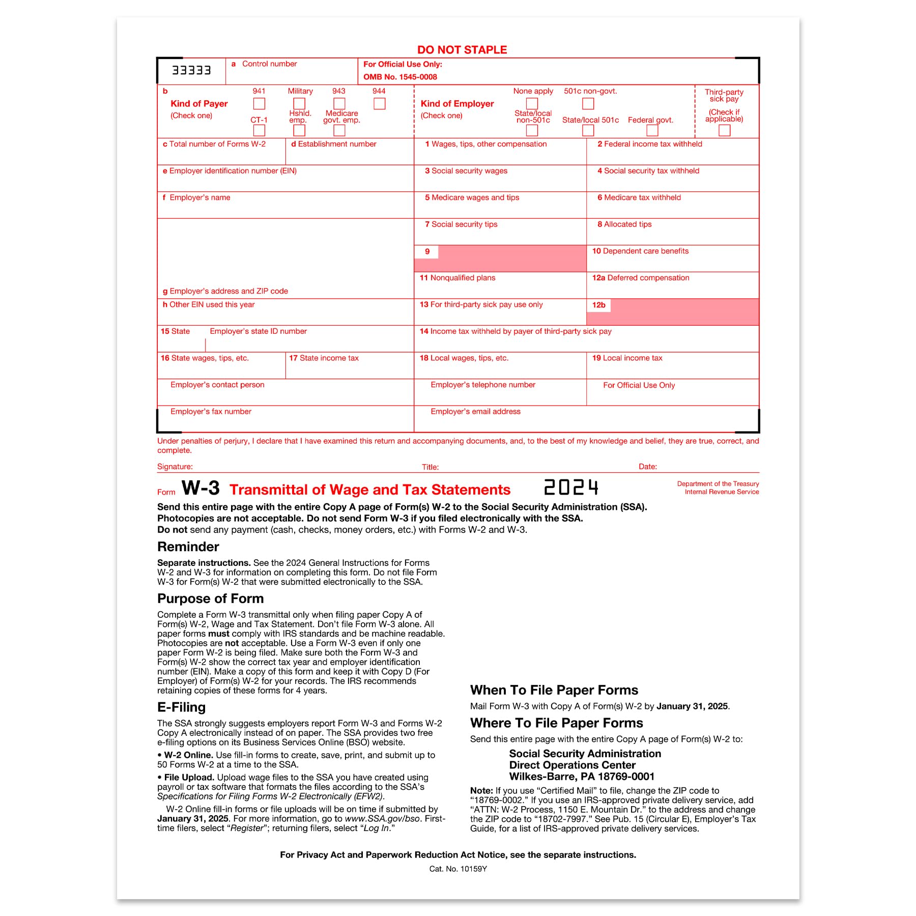 Formulaire W2 2024 Imprimable