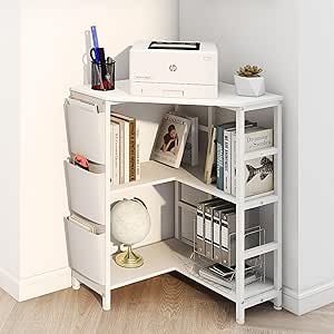 VENNQD Corner Printer Stand with Charging Station USB Ports Large ...