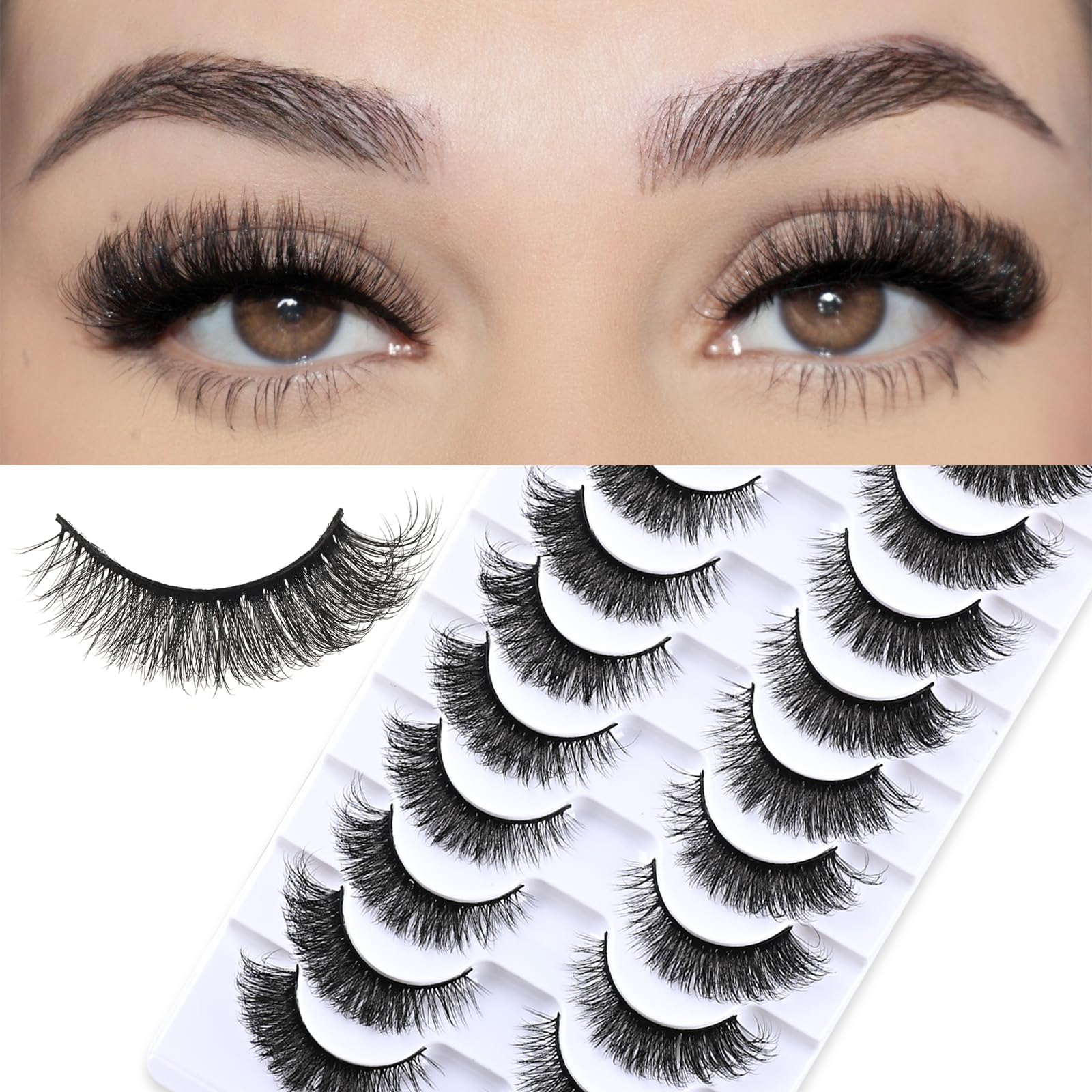 Amazon.com: FARRED Natural Lashes Short False Eyelashes Wispy Mink Eye ...
