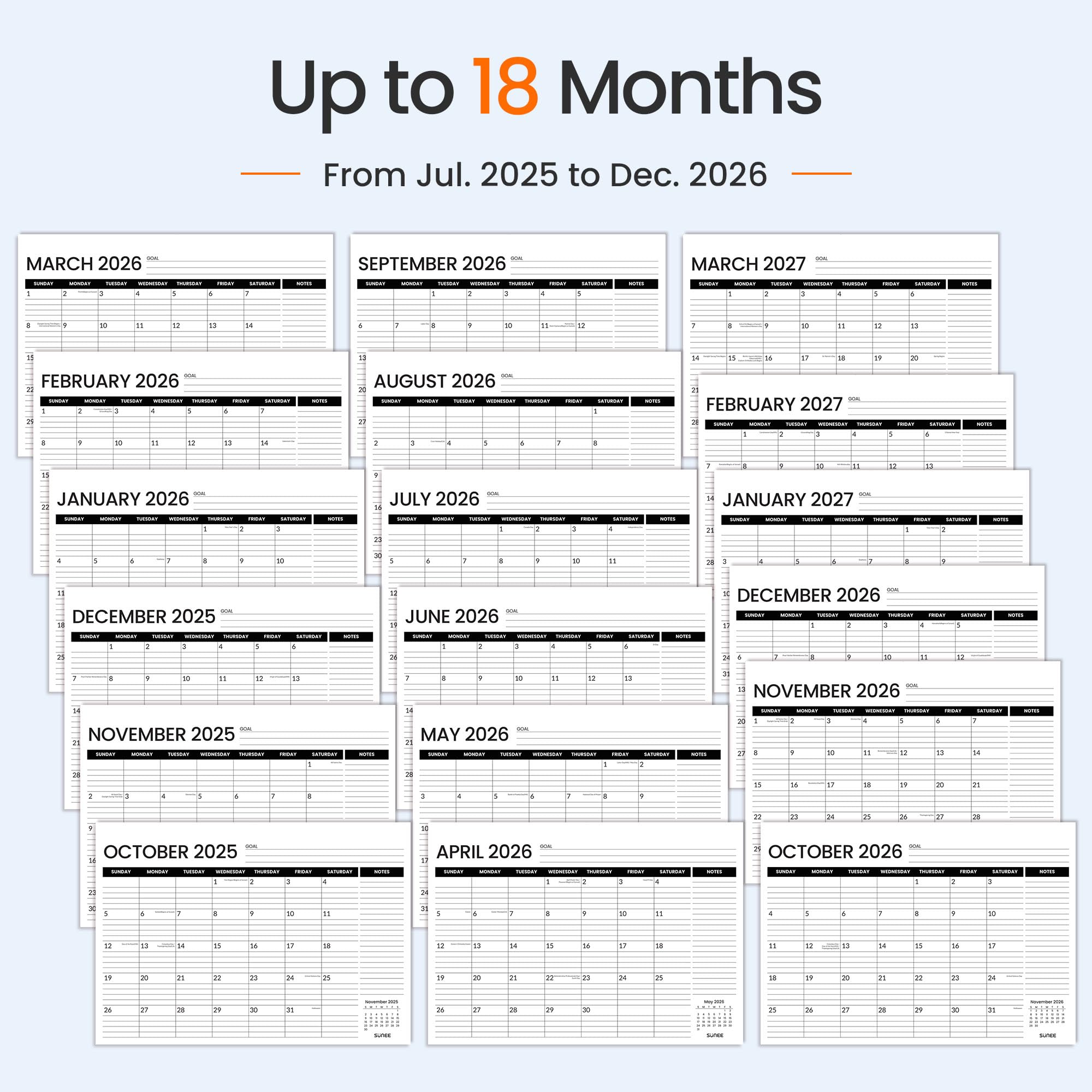 Snapklik.com : SUNEE Desk Calendar 2026, 18 Months From Oct. 2025 To ...
