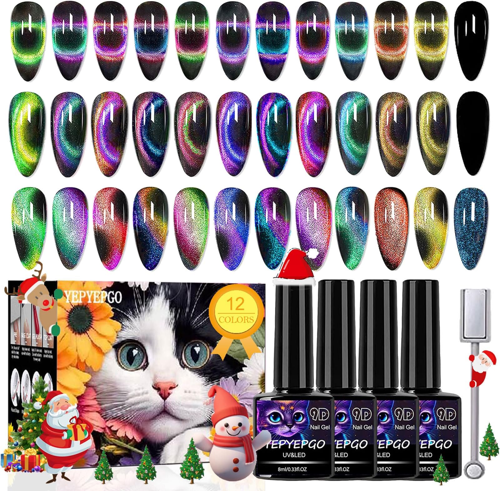 Amazon.com : Gsnagole Gel Nail Polish Kit - Cat Eye Magnetic Gel Nail ...