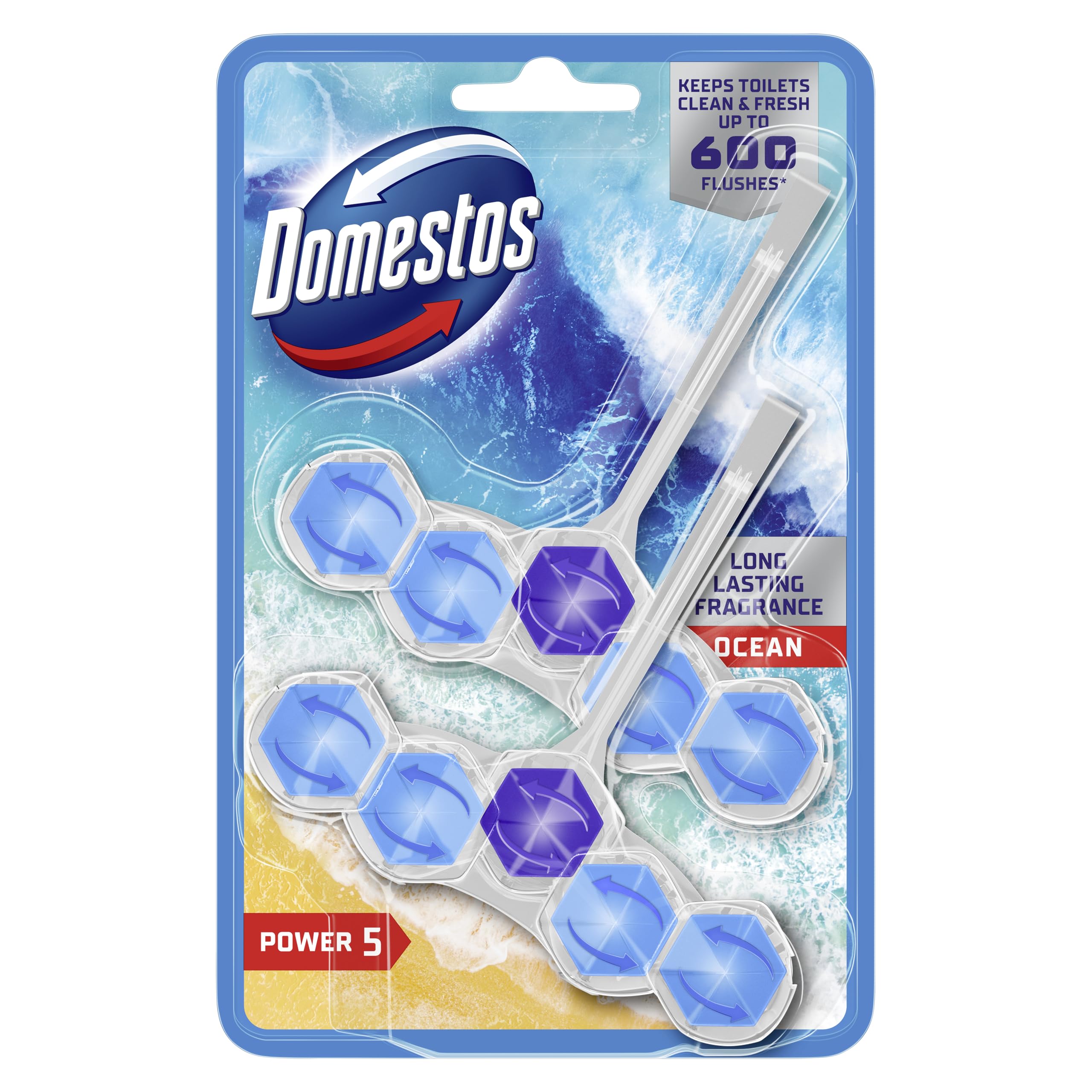 Domestos Power 5 Ocean Toilet Rim Blocks 2x 50 g toilet freshener with ...