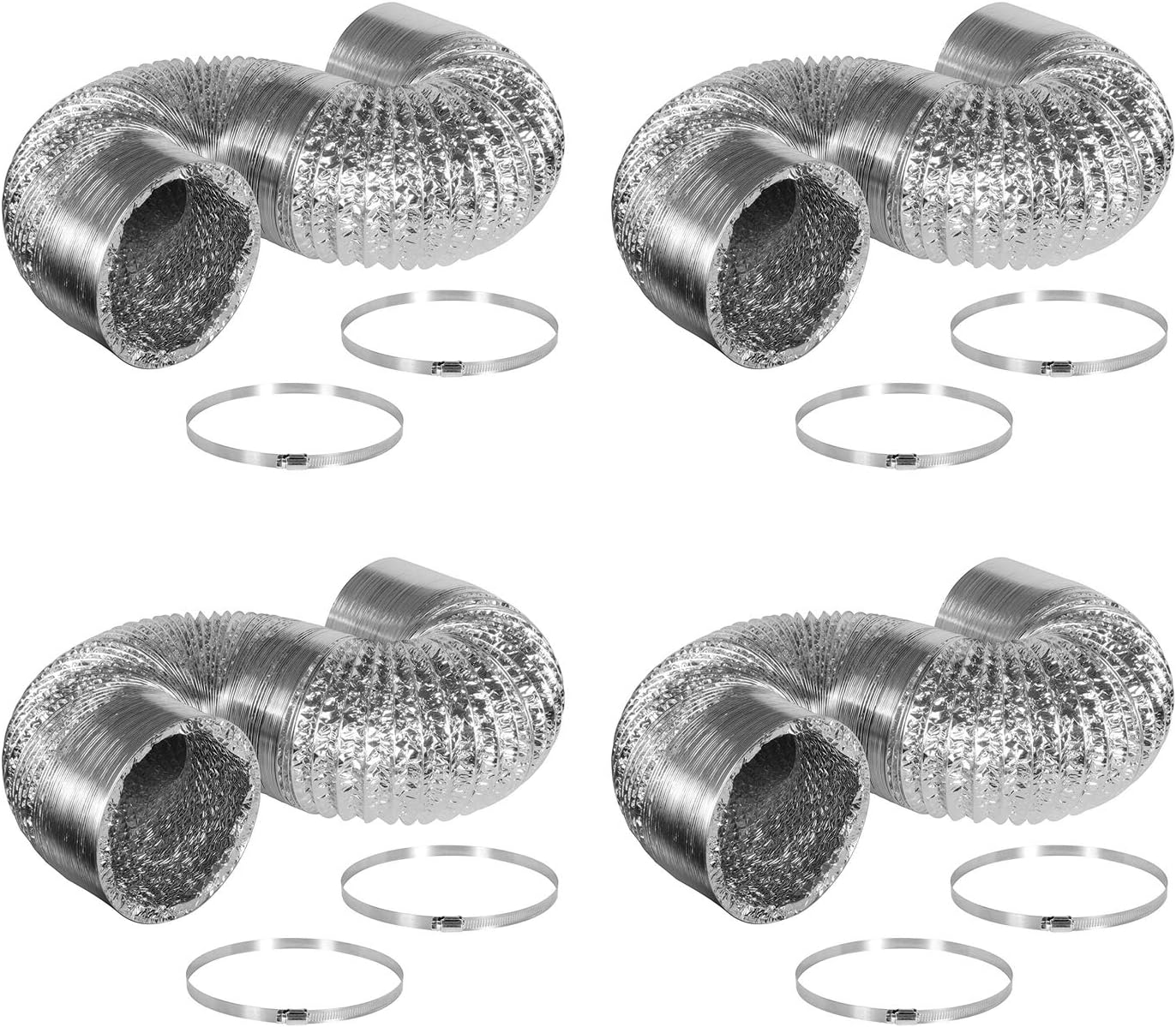 Amazon.com: iPower GLDUCT4X8CX4 4-Pack 4 Inch 8 Feet Non-Insulated Flex ...