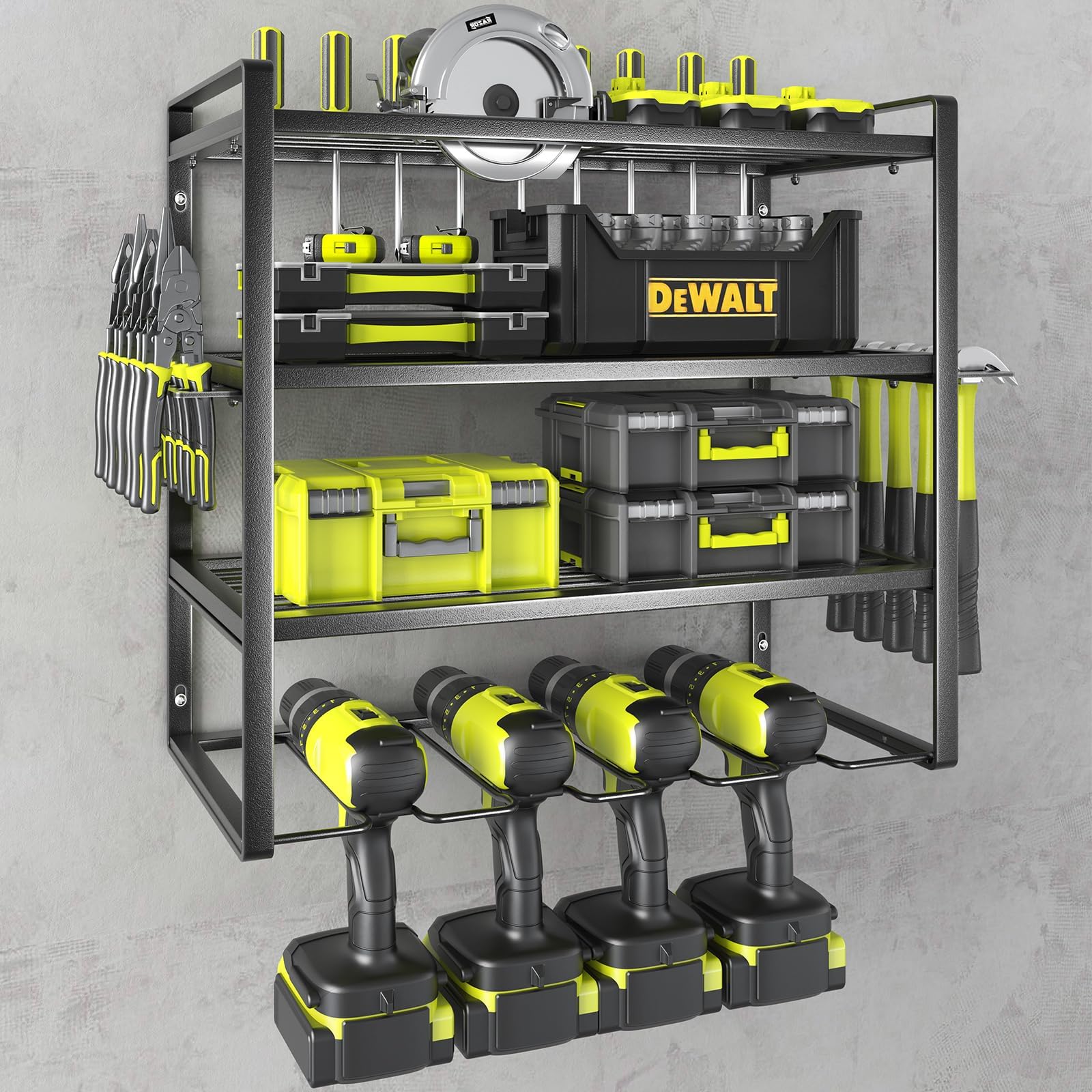 Amazon.com: Power Tool Organizer,Heavy-Duty 4 Drill Power Tool Storage ...