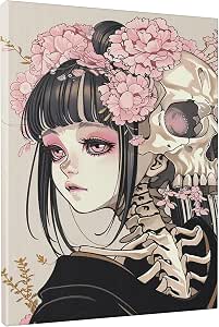 Amazon.com: Artistic Skeleton Floral Wall Art, Peach Floral Skull ...
