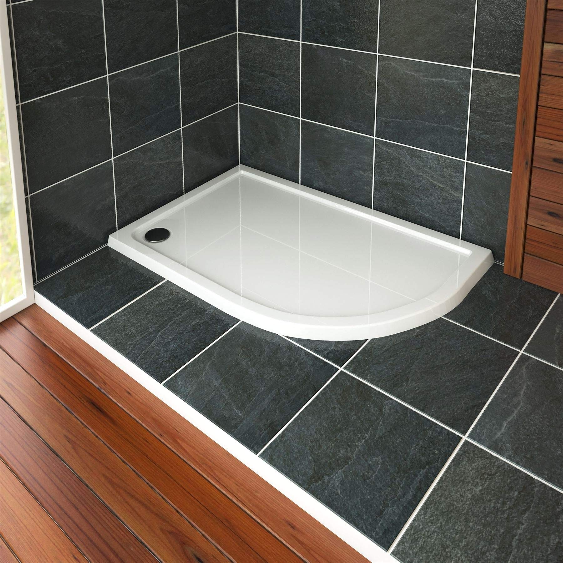 Right Handed Offset 1000 x 900mm Shower Tray Pearlstone for Shower ...