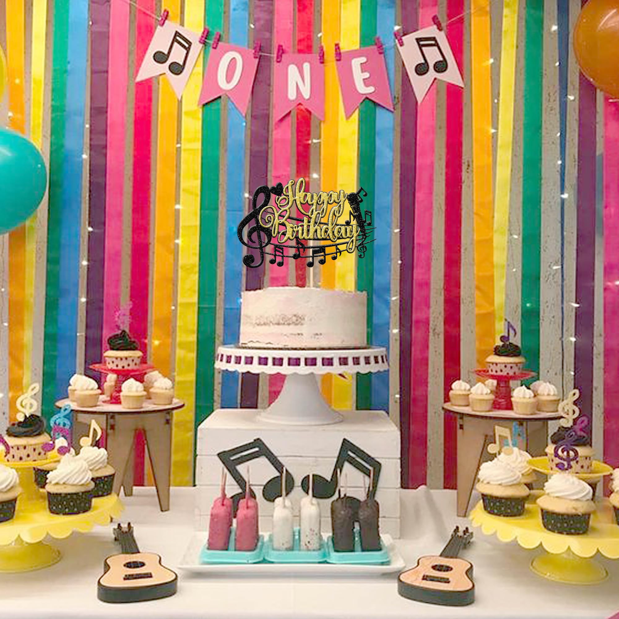 Snapklik.com : 1 PCS Music Happy Birthday Cake Topper Black Gold ...
