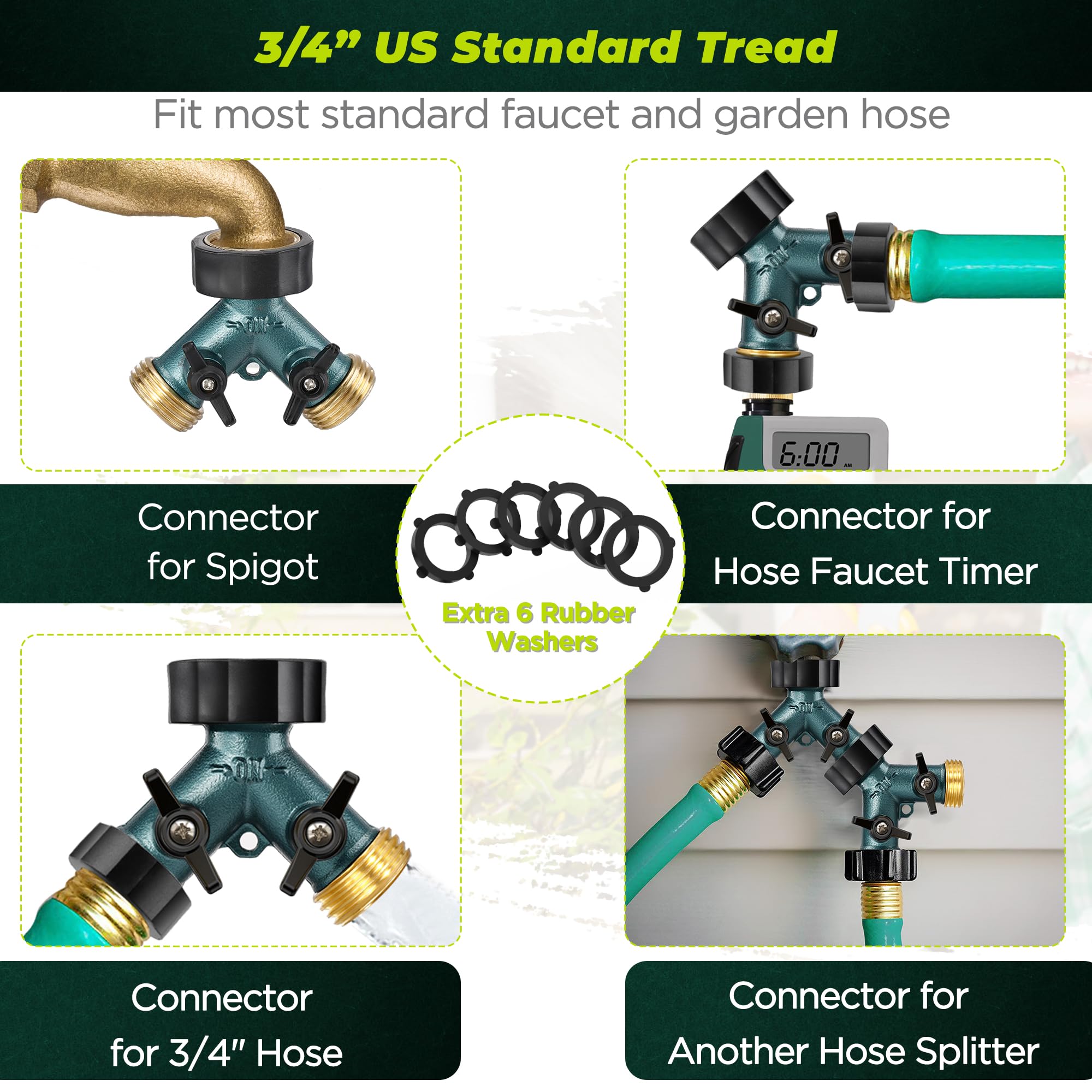 Snapklik.com : IPOW Brass Heavy Duty 2 Way Y Valve Garden Hose Splitter ...
