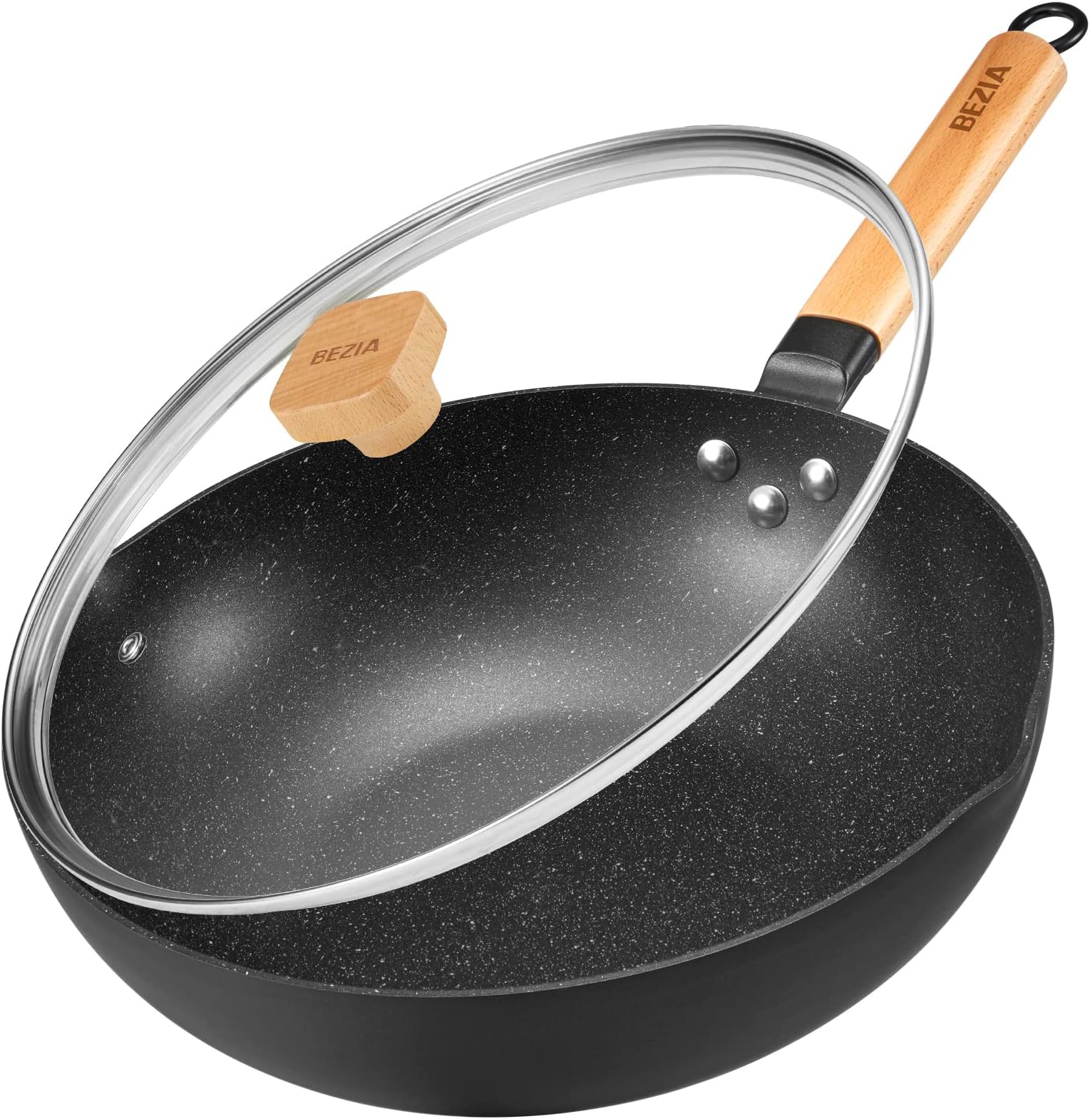 BEZIA Inductions Wok with Lid, Non-Stick Wok Pan 30cm, Stir-Fry Pan ...