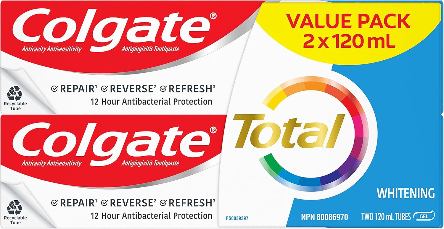 Colgate Total Whitening Anticavity Fluoride Gel Toothpaste, 2 X 120 mL ...