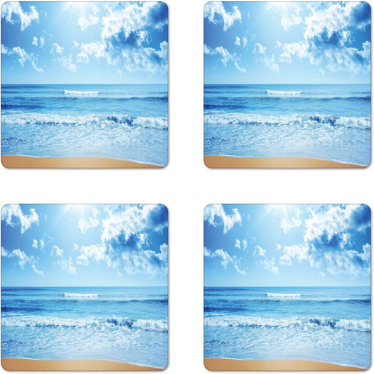 Amazon.com: Lunarable Tropical Coaster Set of 4, Paradise Beach with ...