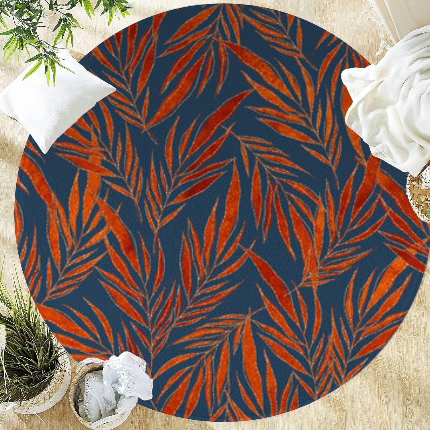 Amazon.com: Large Round Washable Area Rugs 5ft Abstract Nature Red and ...